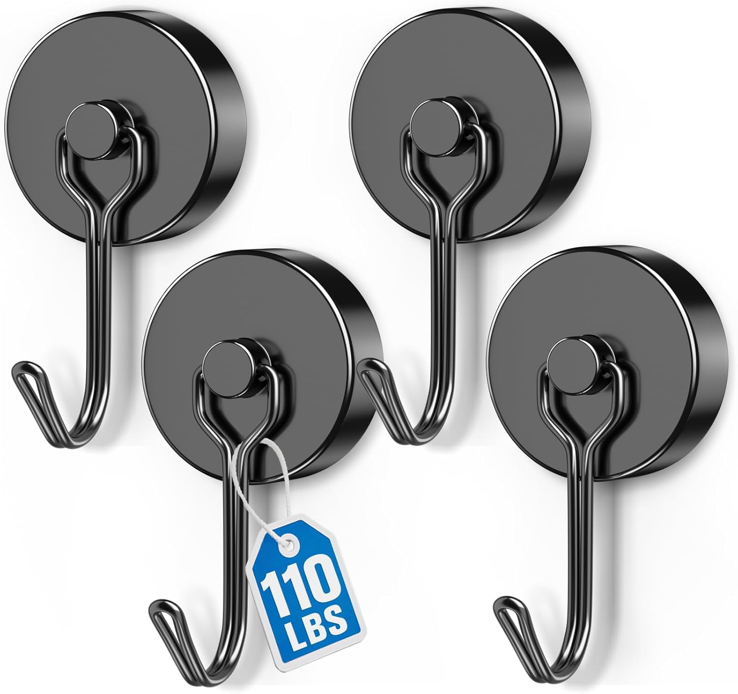 4 Pack Magnetic Hooks Heavy Duty 110Lbs Neodymium Magnet Hooks, Magnets ...