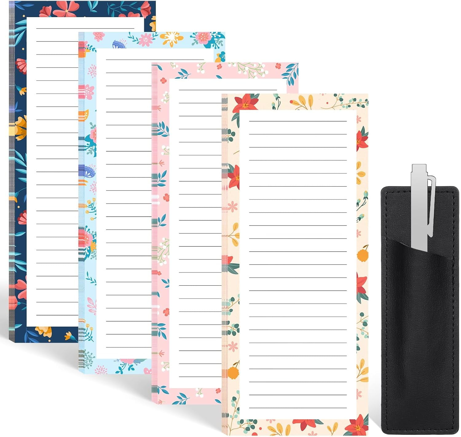 4 Pack Magnetic Note Pad for Fridge with Pen Holder, Totally 200 Sheets ...