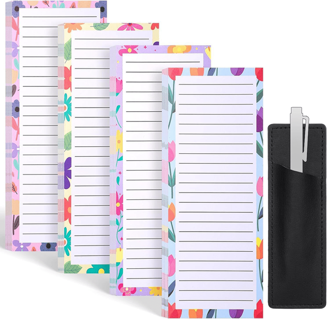 4 Pack Magnetic Note Pad for Fridge with Pen Holder, Totally 200 Sheets ...