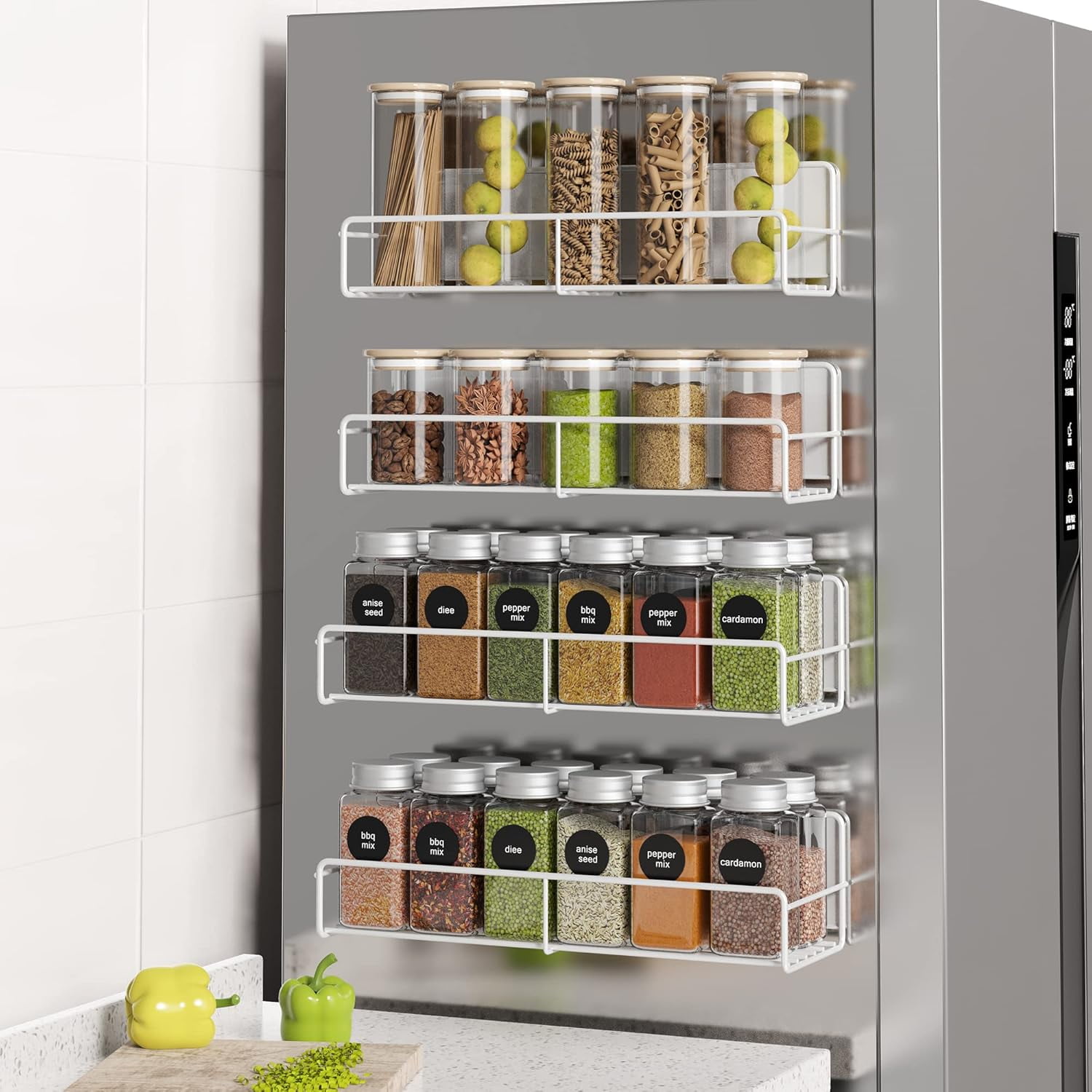 4 Pack Magnetic Spice Rack Organizer, Space Saver for Refrigerator and ...