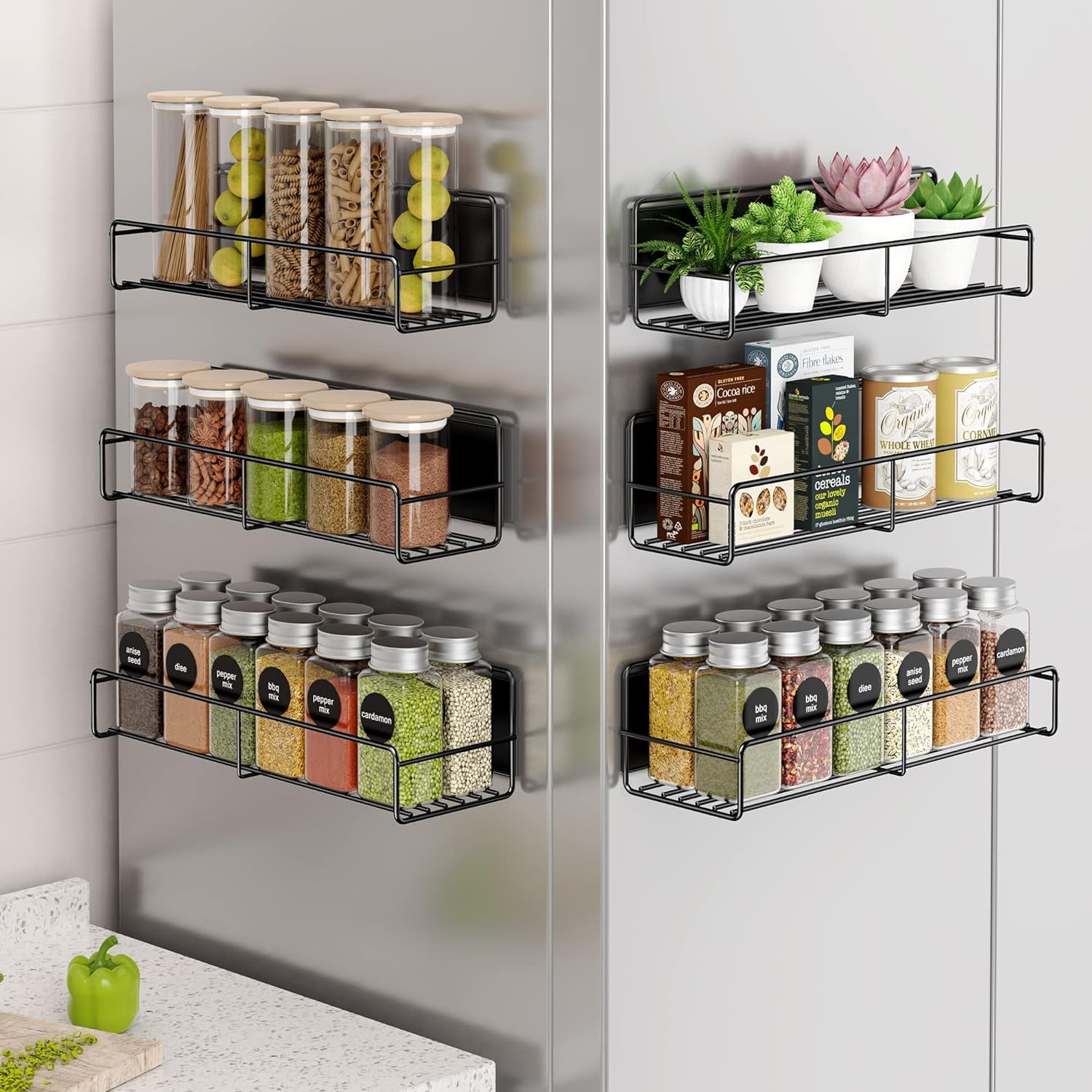 4 Pack Magnetic Spice Rack Organizer, Space Saver for Refrigerator and ...