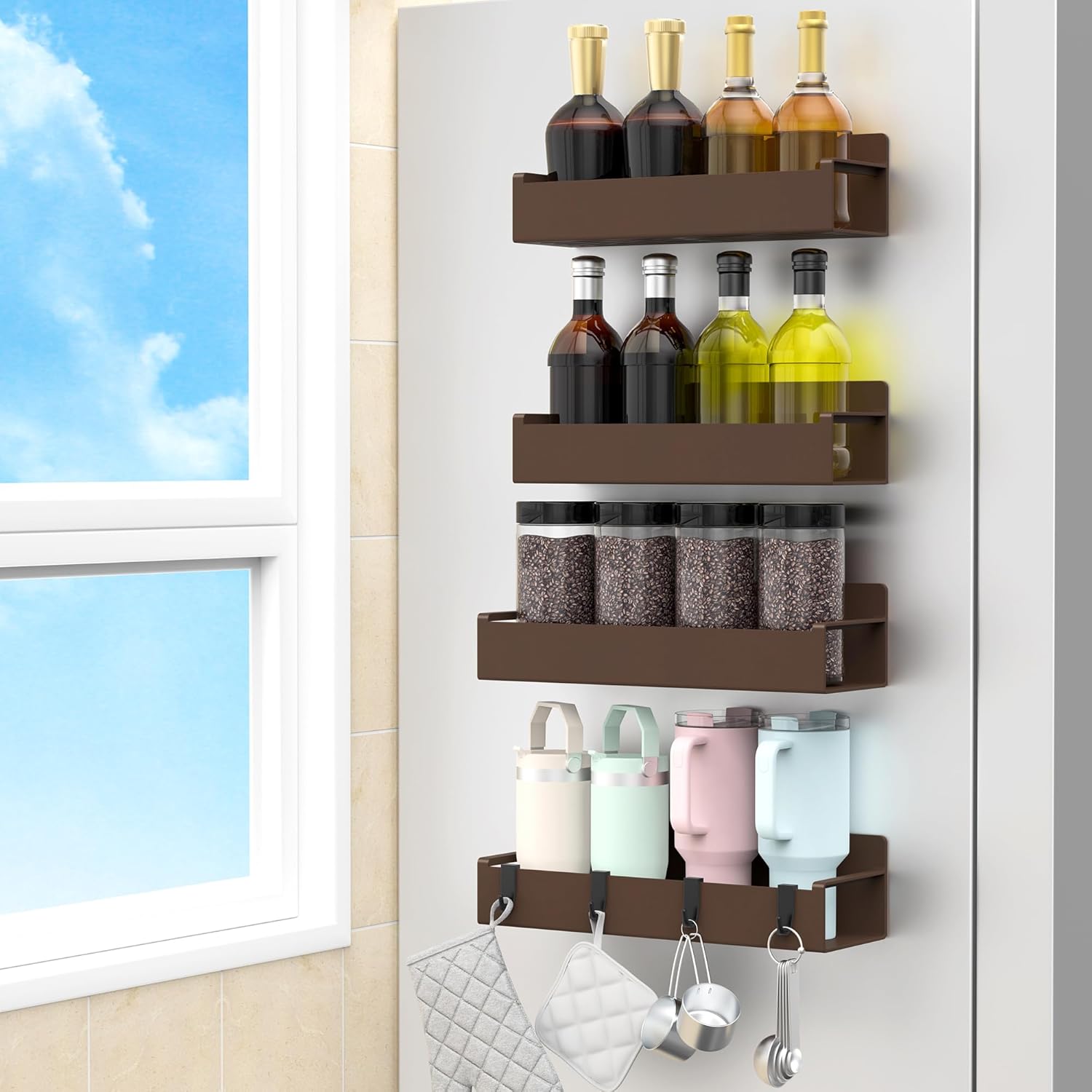 4 Pack Magnetic Spice Rack Organizer for Refrigerator and Oven, Black ...