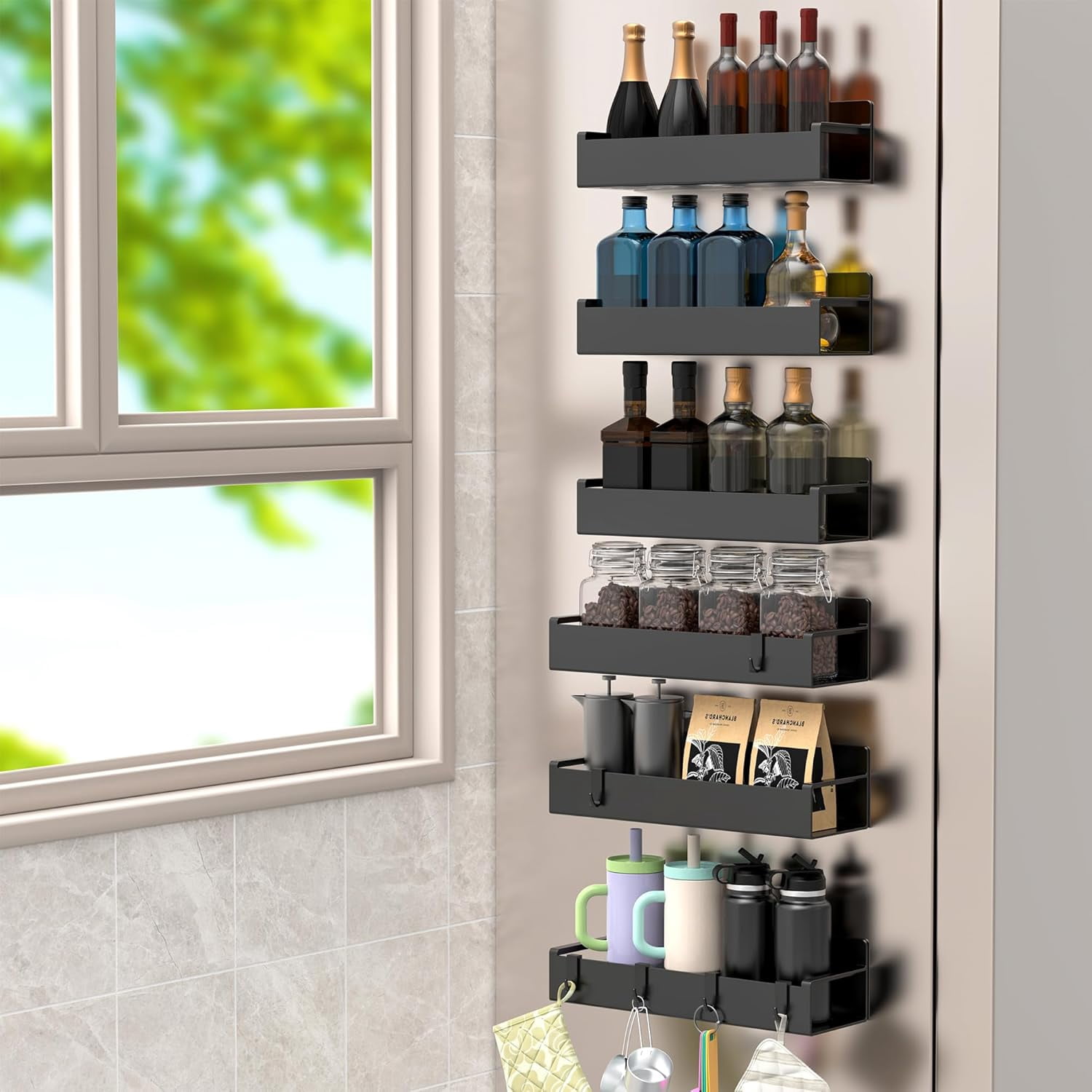 4 Pack Magnetic Spice Rack Organizer for Refrigerator and Oven, Black ...