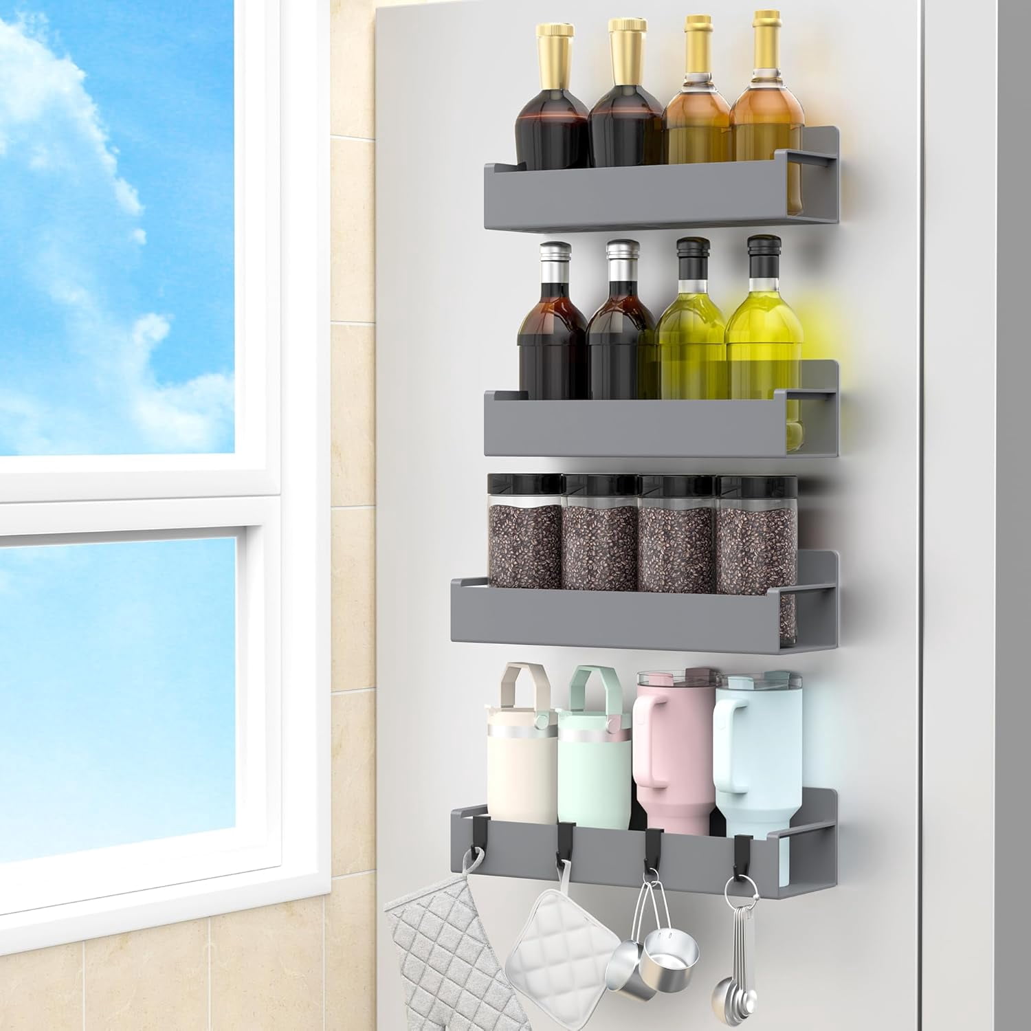 4 Pack Magnetic Spice Rack Organizer for Refrigerator and Oven, Dark ...