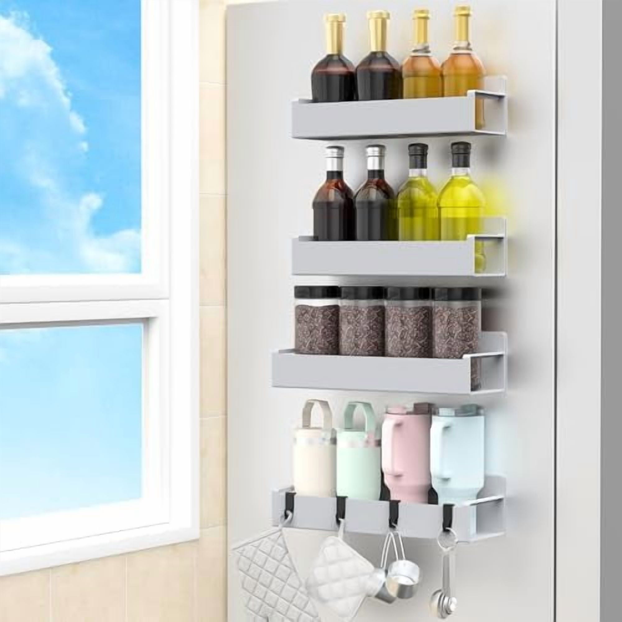4 Pack Magnetic Spice Rack Organizer for Refrigerator and Oven, Light ...