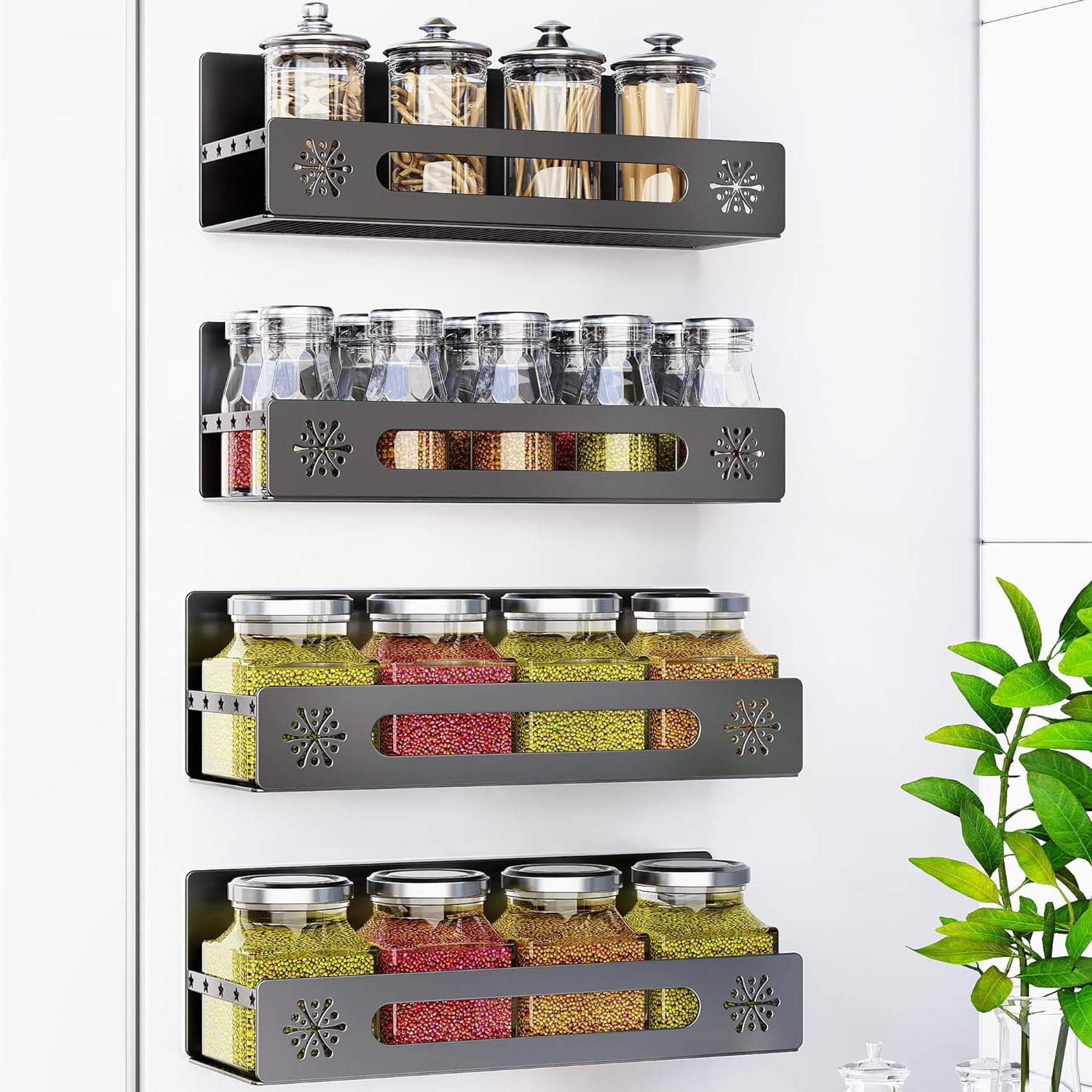 4 Pack Magnetic Spice Rack for Refrigerator, Large Moveable Magnetic ...