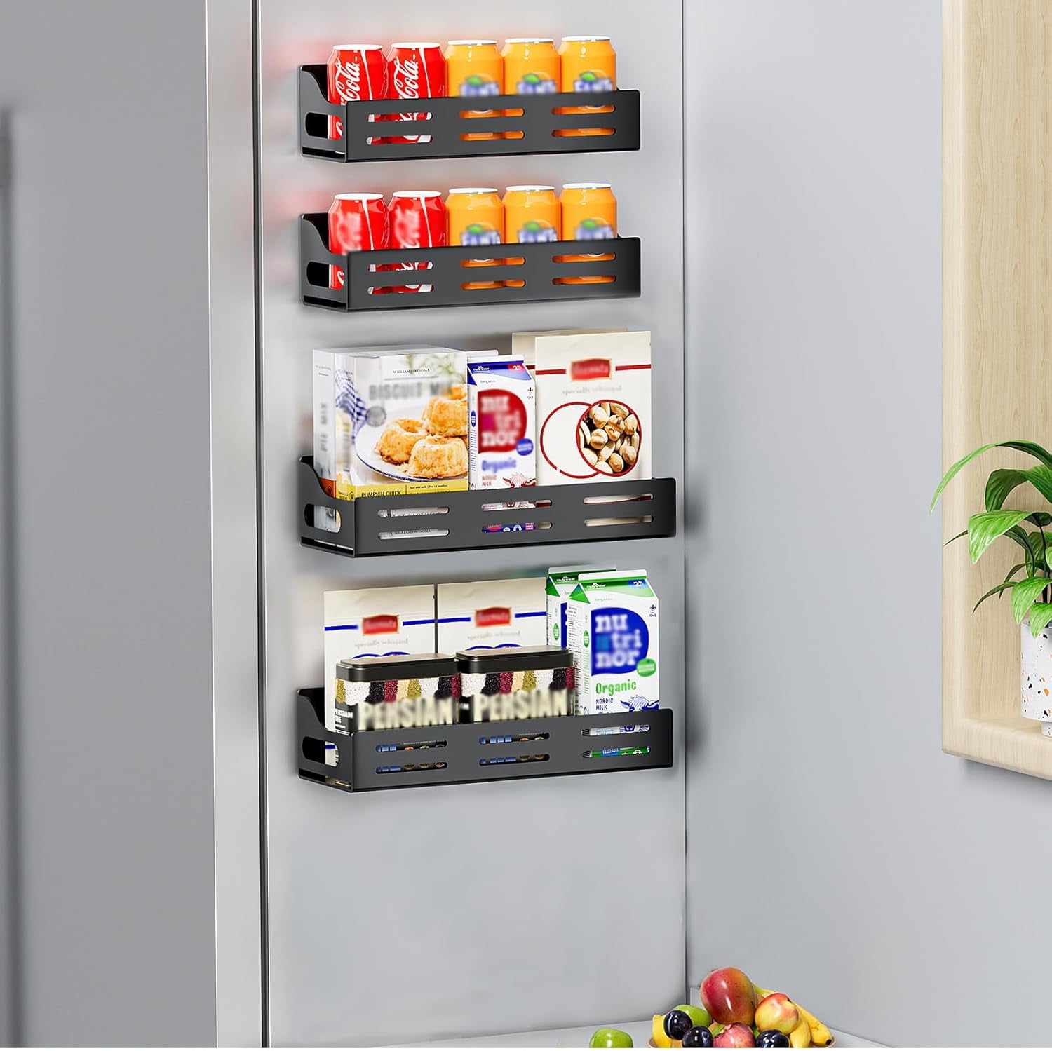 4 Pack Magnetic Spice Rack for Refrigerator, Magnetic Refrigerator ...