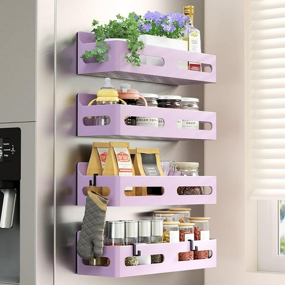 4 Pack Magnetic Spice Rack for Refrigerator, Spice Rack Organizer ...
