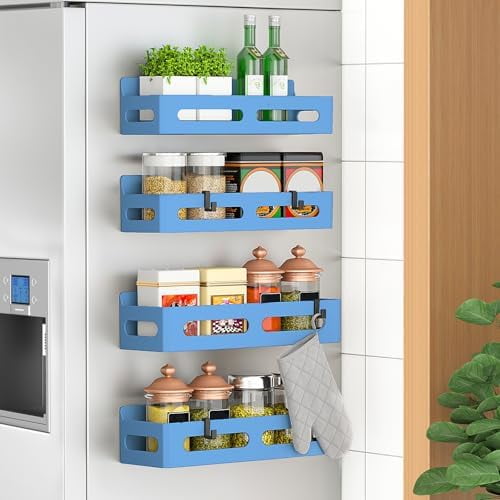 4 Pack Magnetic Spice Rack for Refrigerator, Spice Rack Organizer ...