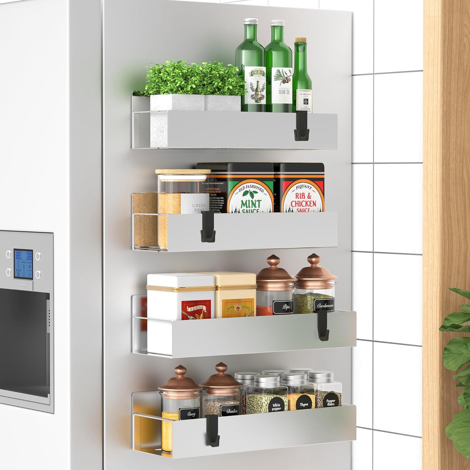 4 Pack Magnetic Spice Storage Rack Organizer for Refrigerator and Oven ...