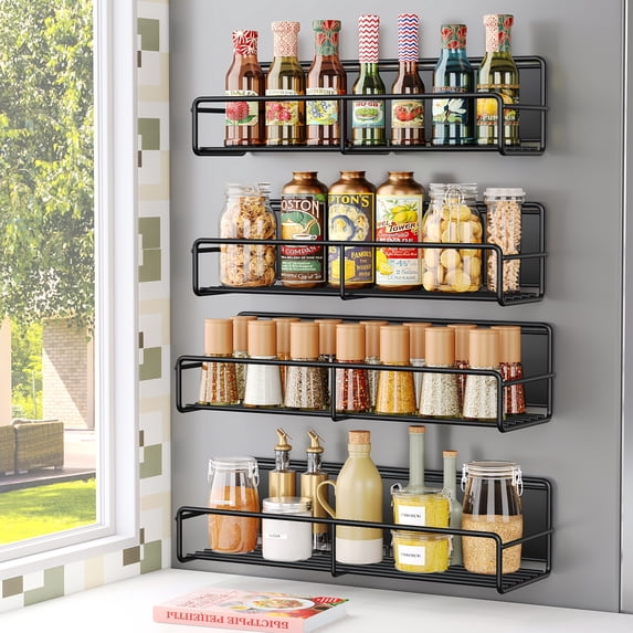 4-Pack Magnetic Spice Storage Shelves, No-Drill Refrigerator ...
