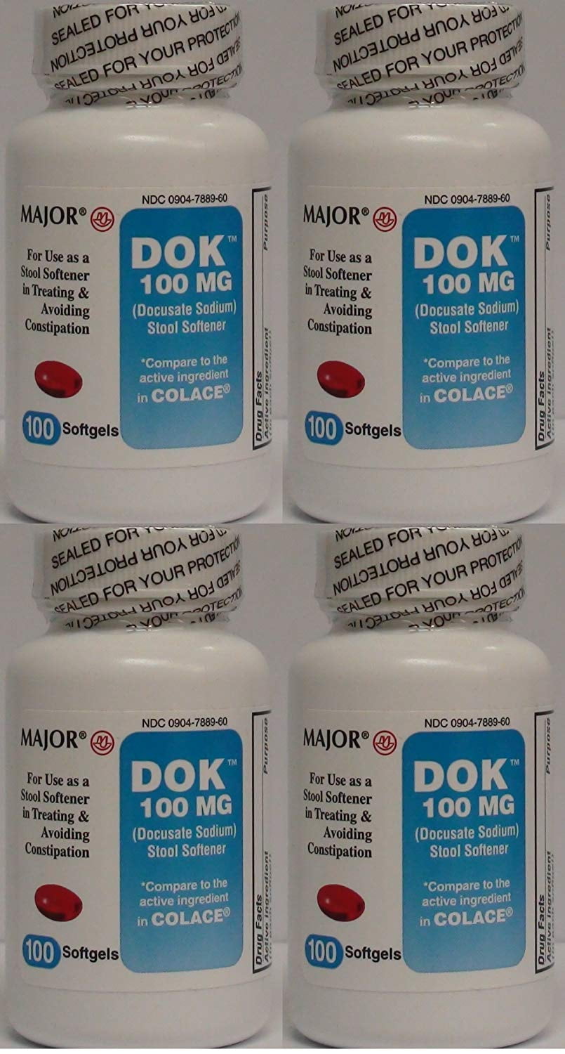 4-Pack Major Docusate Sodium 100 mg Softgels (Set of 4 Bottles of 100 ...