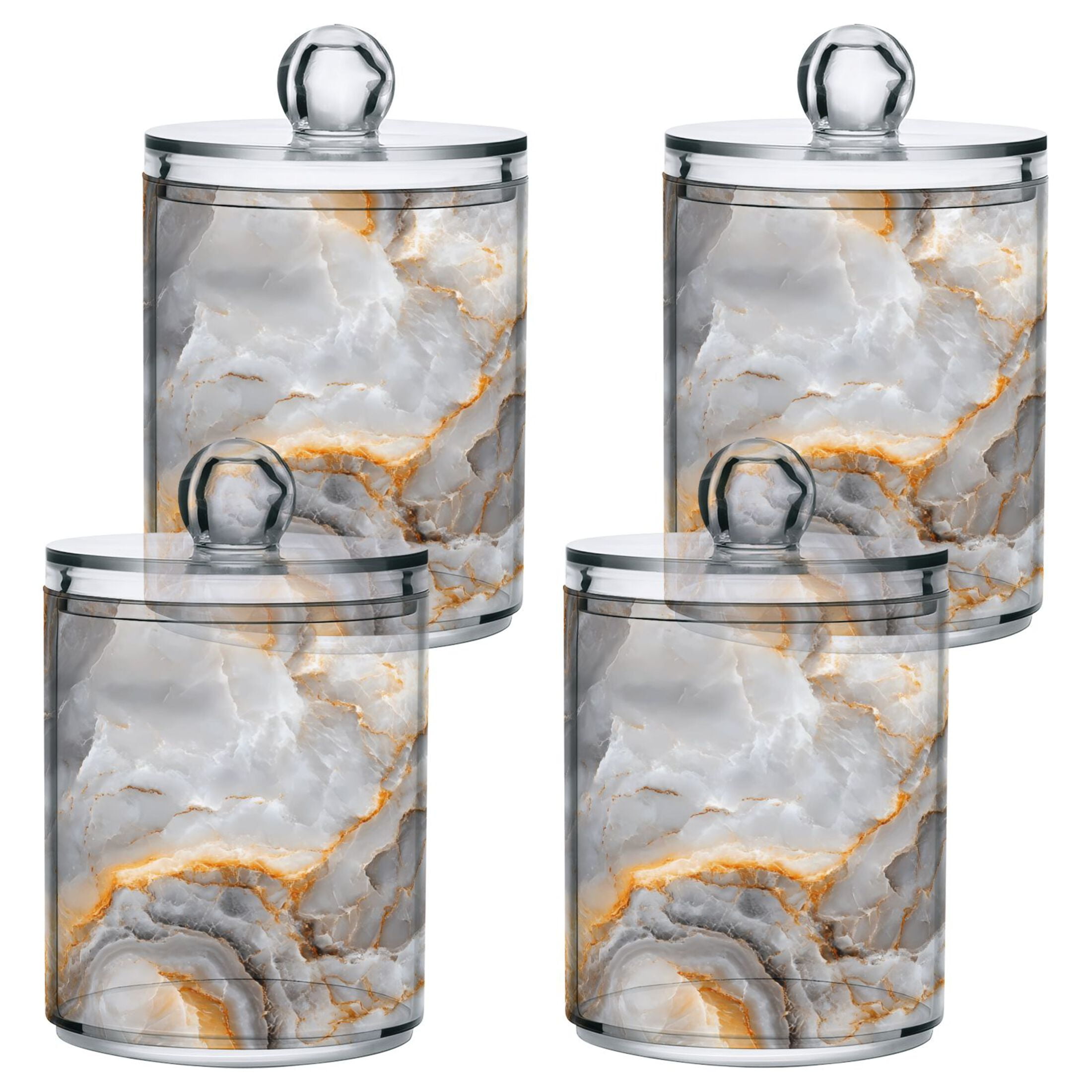 4 Pack Marble Texture Qtip Holder Dispenser Clear Plastic Storage ...