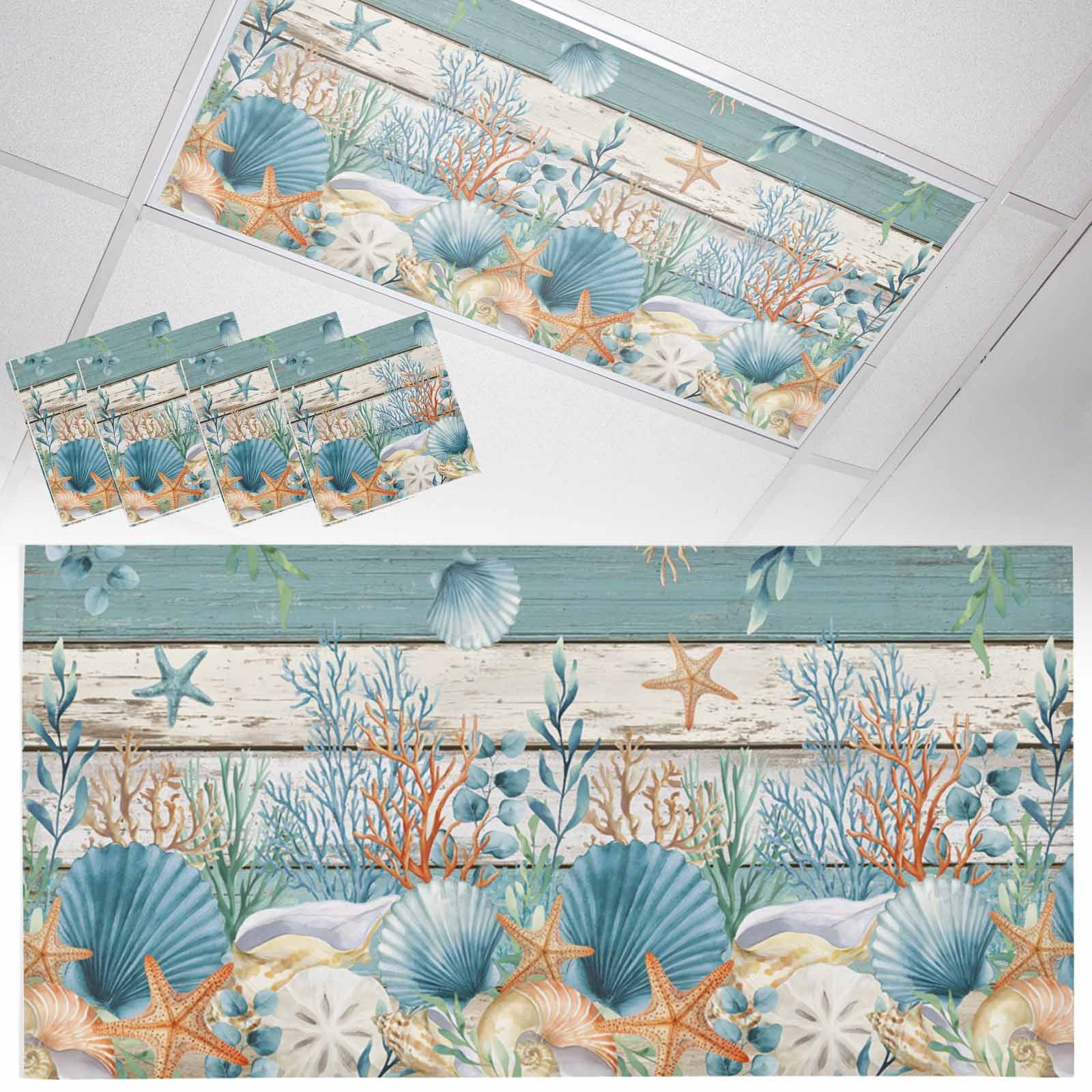 4 Pack Marine Life Fluorescent Light Covers for Ceiling Lights Vintage ...