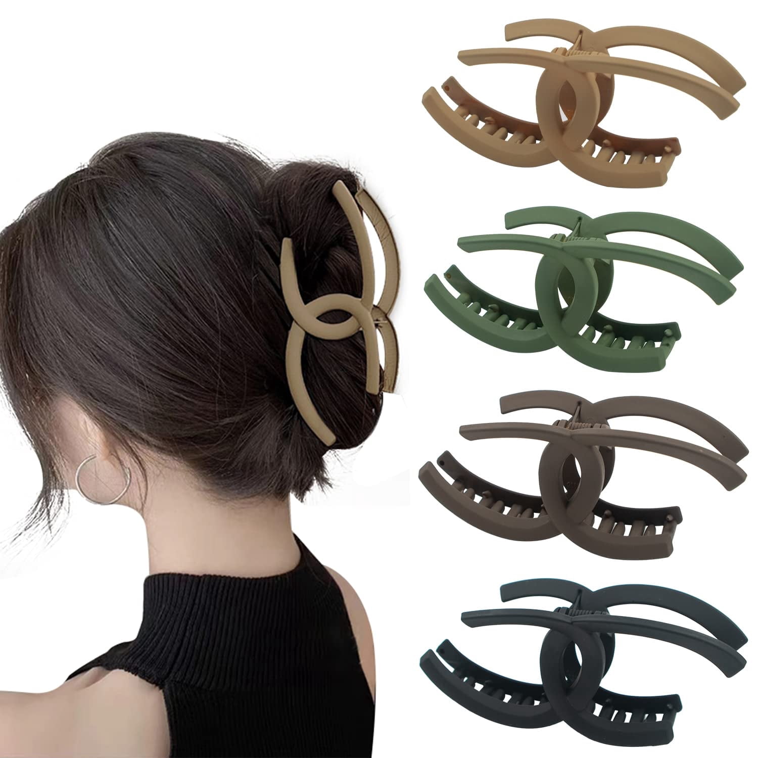 4 Pack Medium Large Hair Claw Clips for Women & Girls, Unique Claw ...