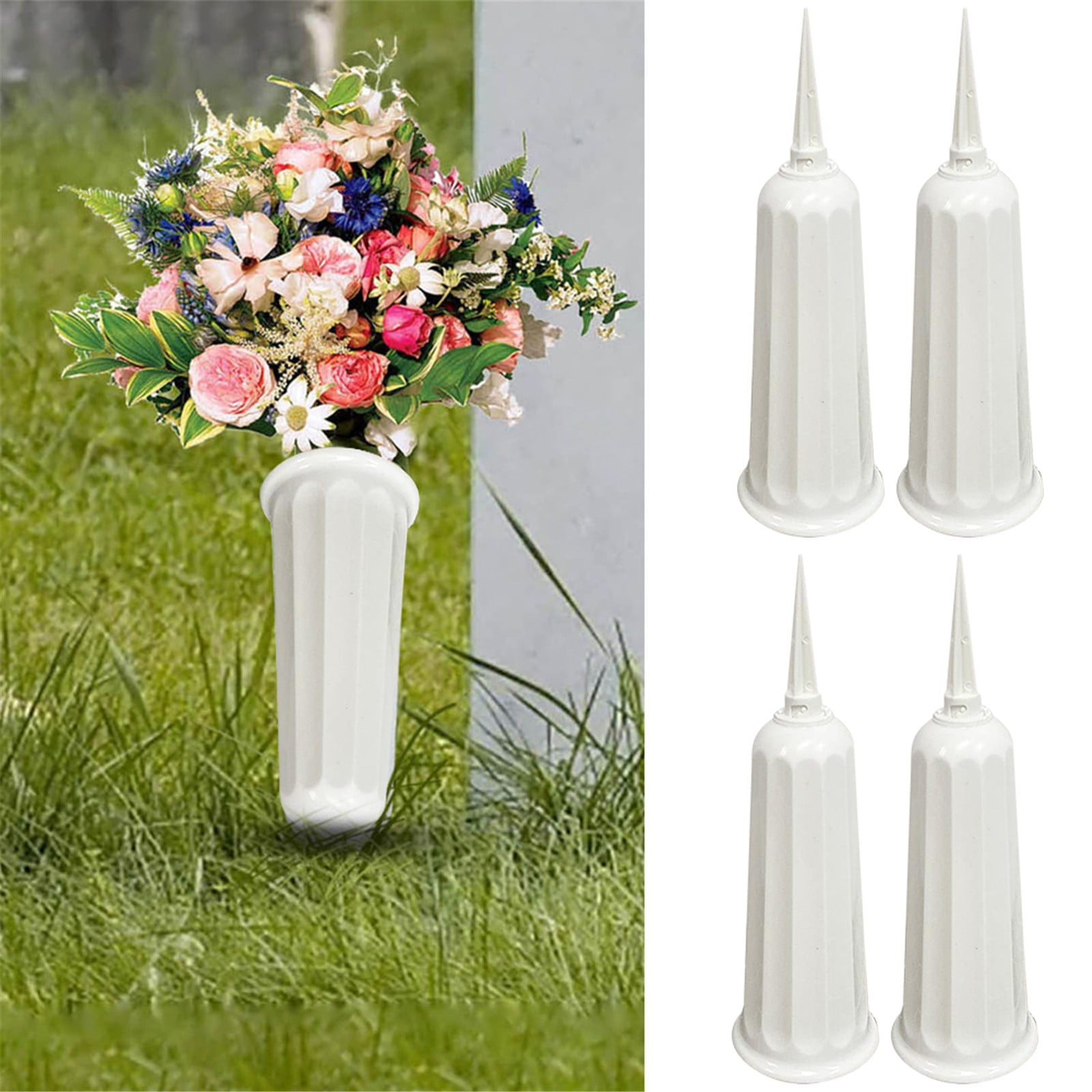 4 Pack Memorial Flower Vase Plastic Cemetery Vases with Spikes Cemetery ...
