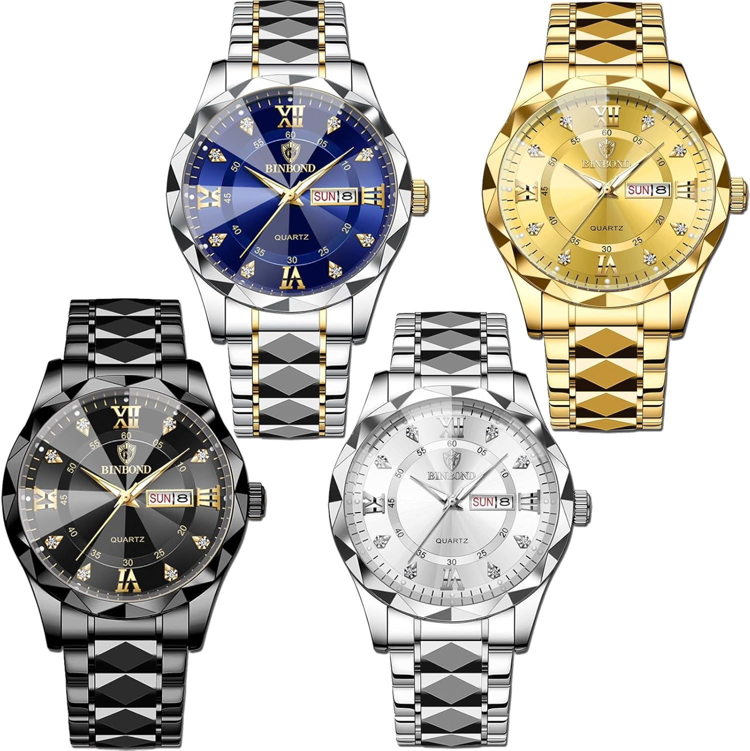 4 Pack Men Watches Business Dress Analog Quartz Stainless Steel ...