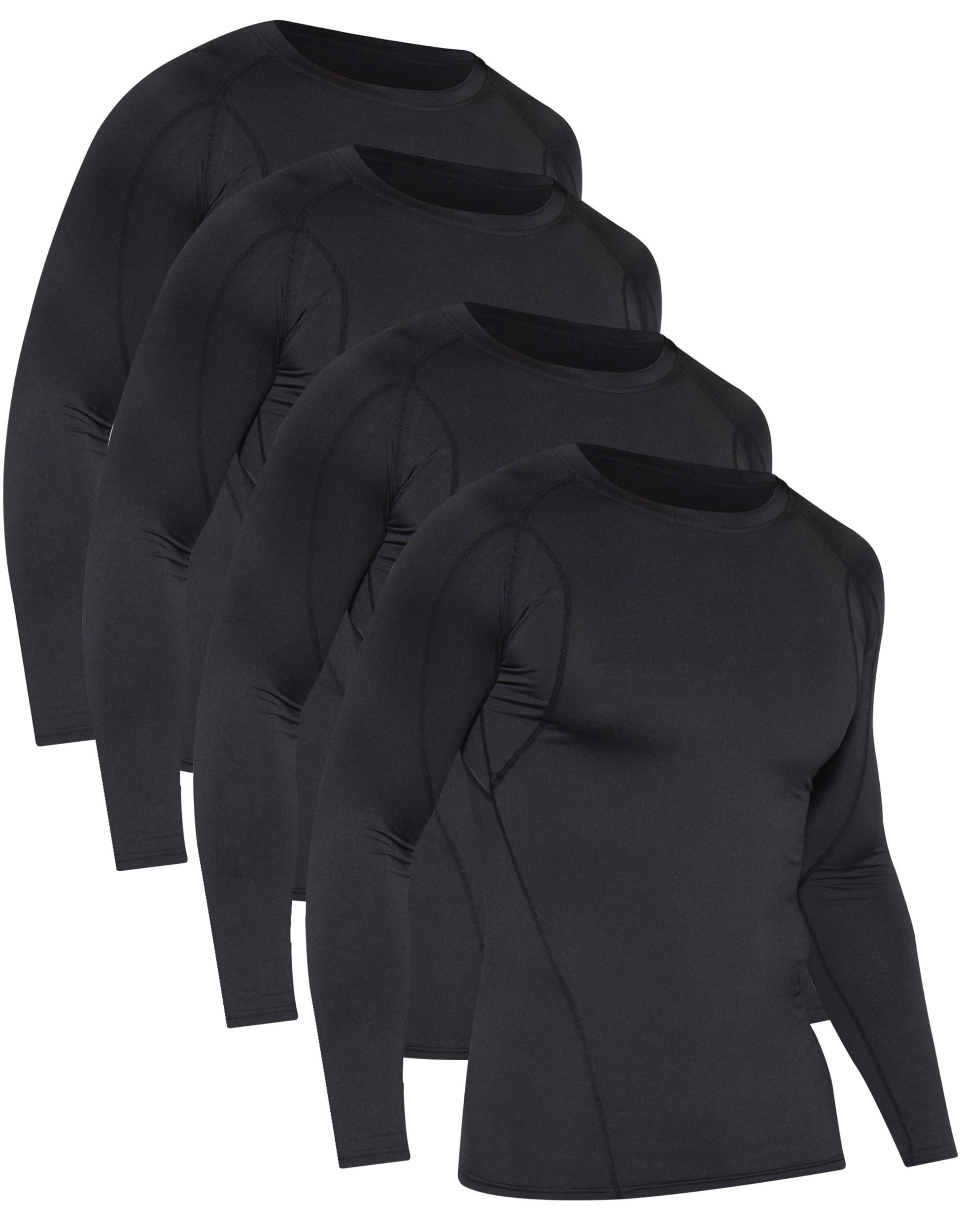 4 Pack: Men's Compression Top Long Sleeve Shirt Base Layer Active ...