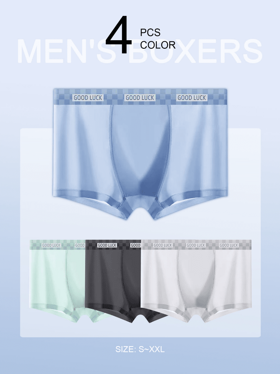 4-Pack Men's "GOOD LUCK" Trendy Boxers | Checkered Waistband ...
