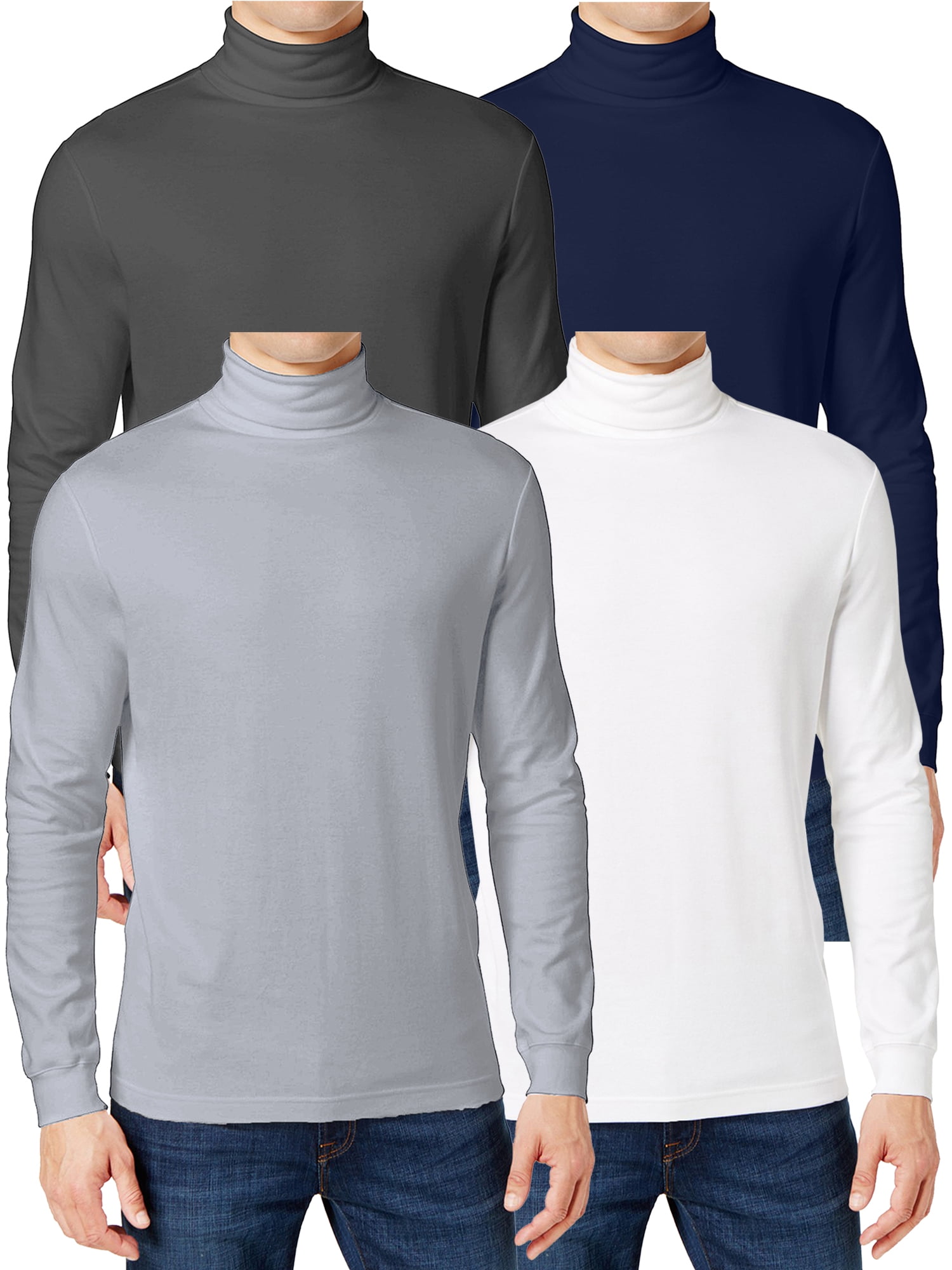 4-Pack Men's Regular-Fit Long Sleeve Turtle Neck T-Shirt, Cotton ...