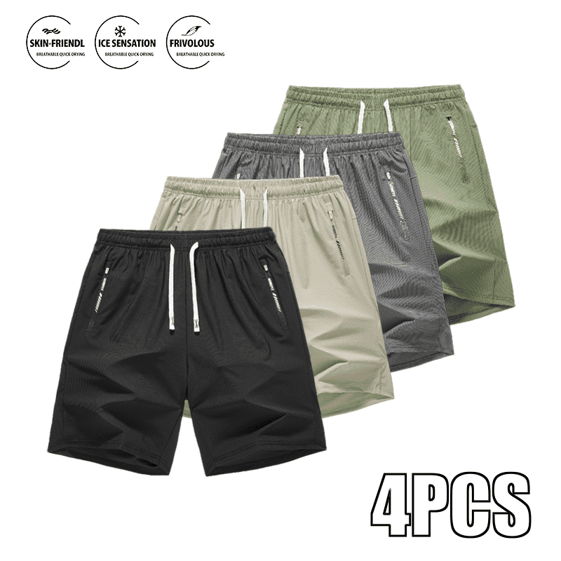 4 Pack Men's Quick Dry Sports Shorts, Elastic Drawstring Casual Workout ...