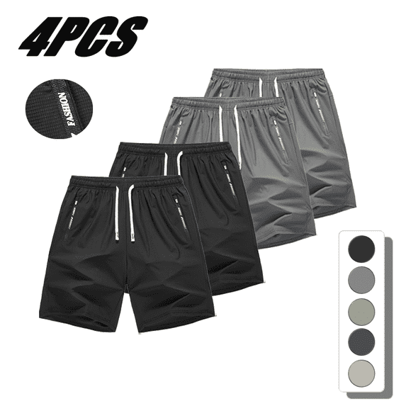 4 Pack Men's Quick Dry Sports Shorts, Elastic Drawstring Casual Workout ...