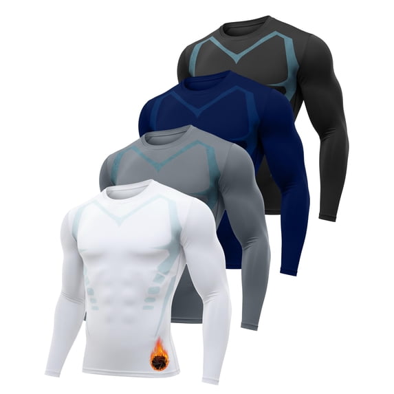 4 Pack Men's Thermal Compression Shirts Fleece Lined Long Sleeve ...