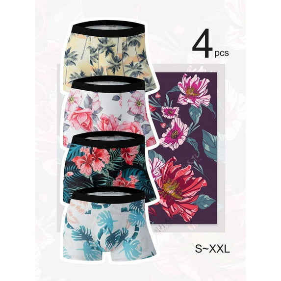 4-Pack Men's Tropical Print Boxers | Palm Tree & Floral Designs for ...