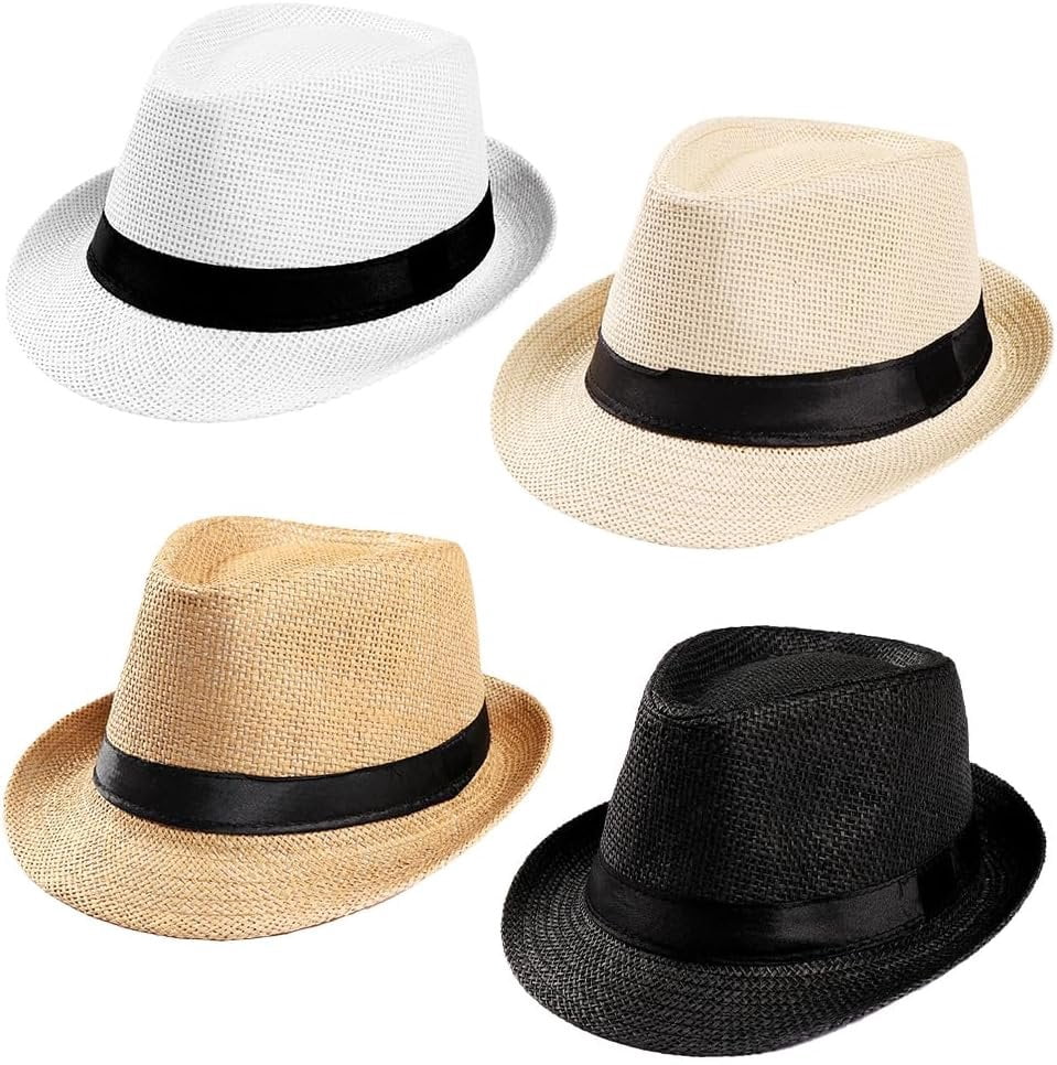 4 Pack Mens Fedora Hat Classic 1920s Hat Short Brim Fedora Hats Summer ...