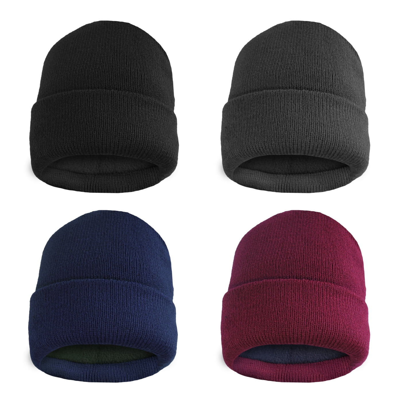 4 Pack MensThermal Fleece Lined Winter Cuff Beanie Hats- Winter Bulk ...