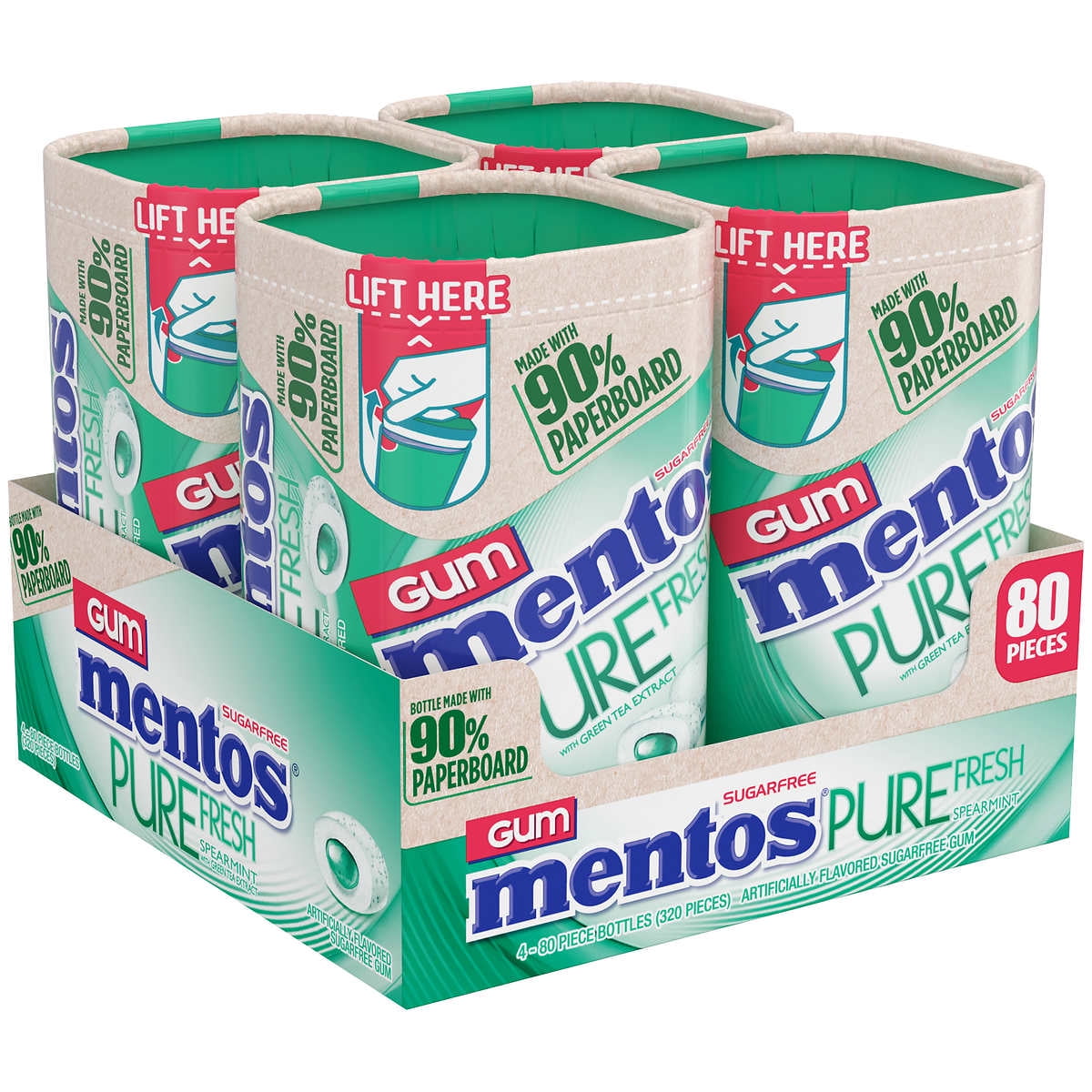 4 Pack | Mentos Sugar Free Pure Fresh Gum, Spearmint with Green Tea Extract, 80 Pieces - Walmart.com
