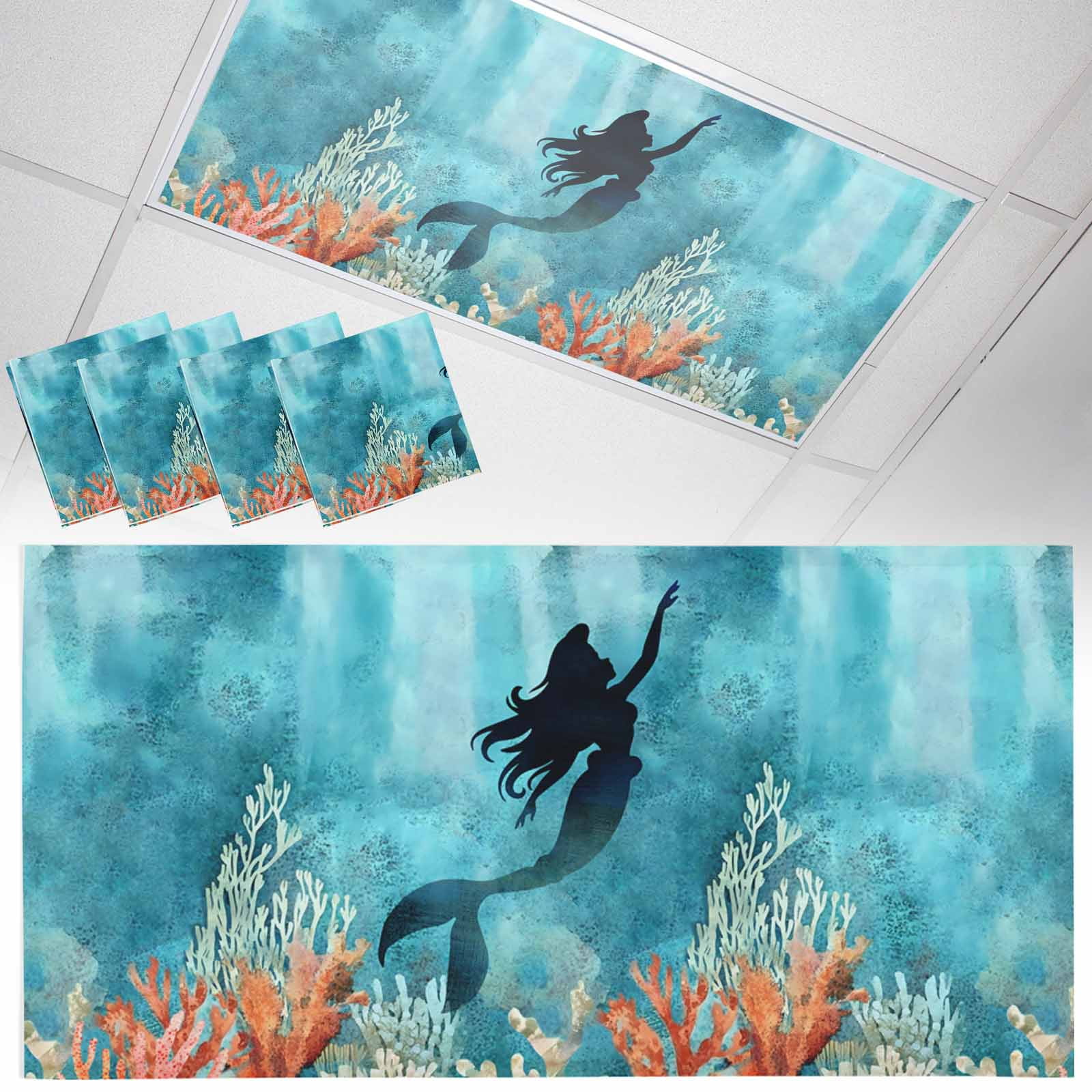 4 Pack Mermaid Fluorescent Light Covers for Ceiling Lights Underwater ...