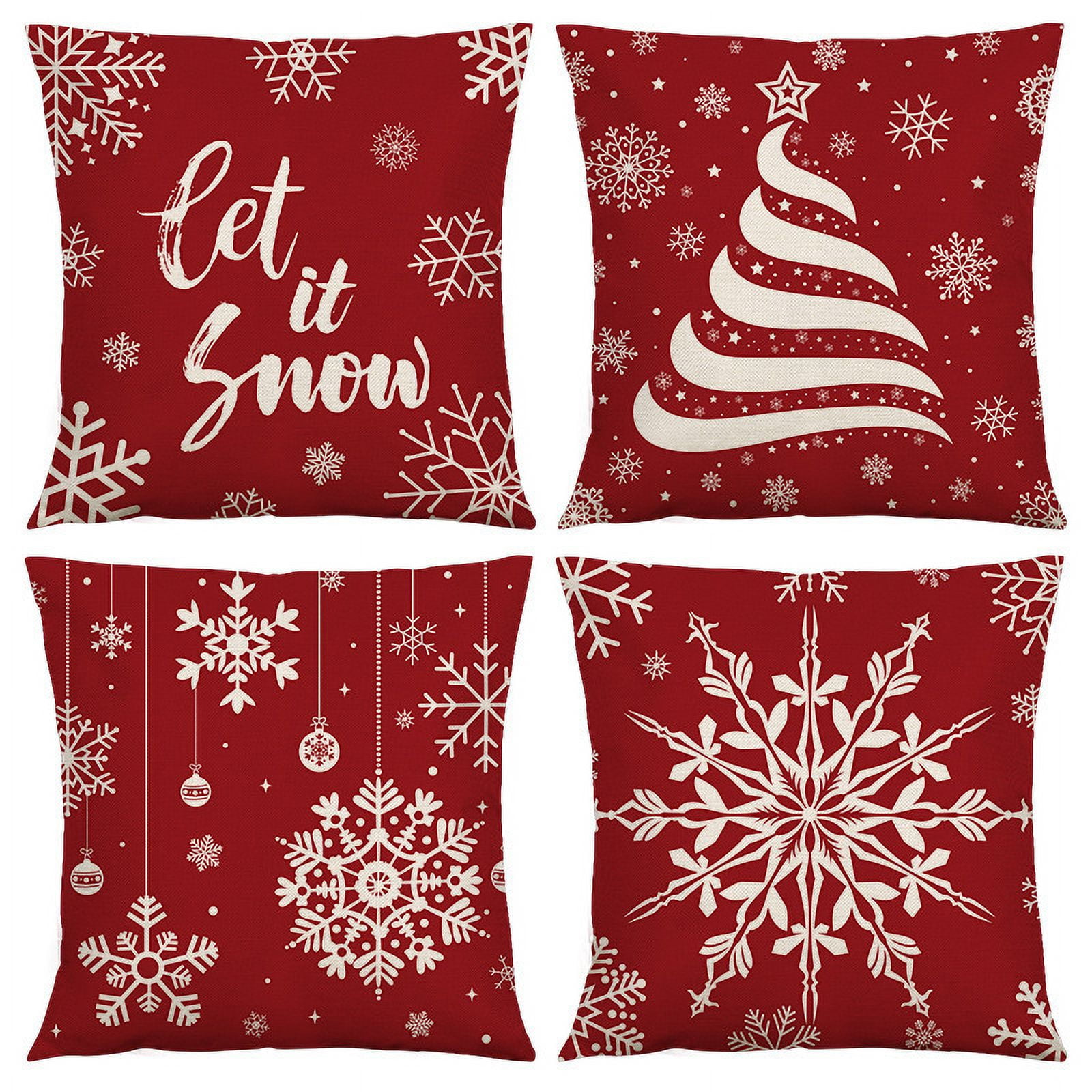 4 Pack Merry Christmas Pillow Cover 18 x 18 Inch, Christmas Quote Red ...