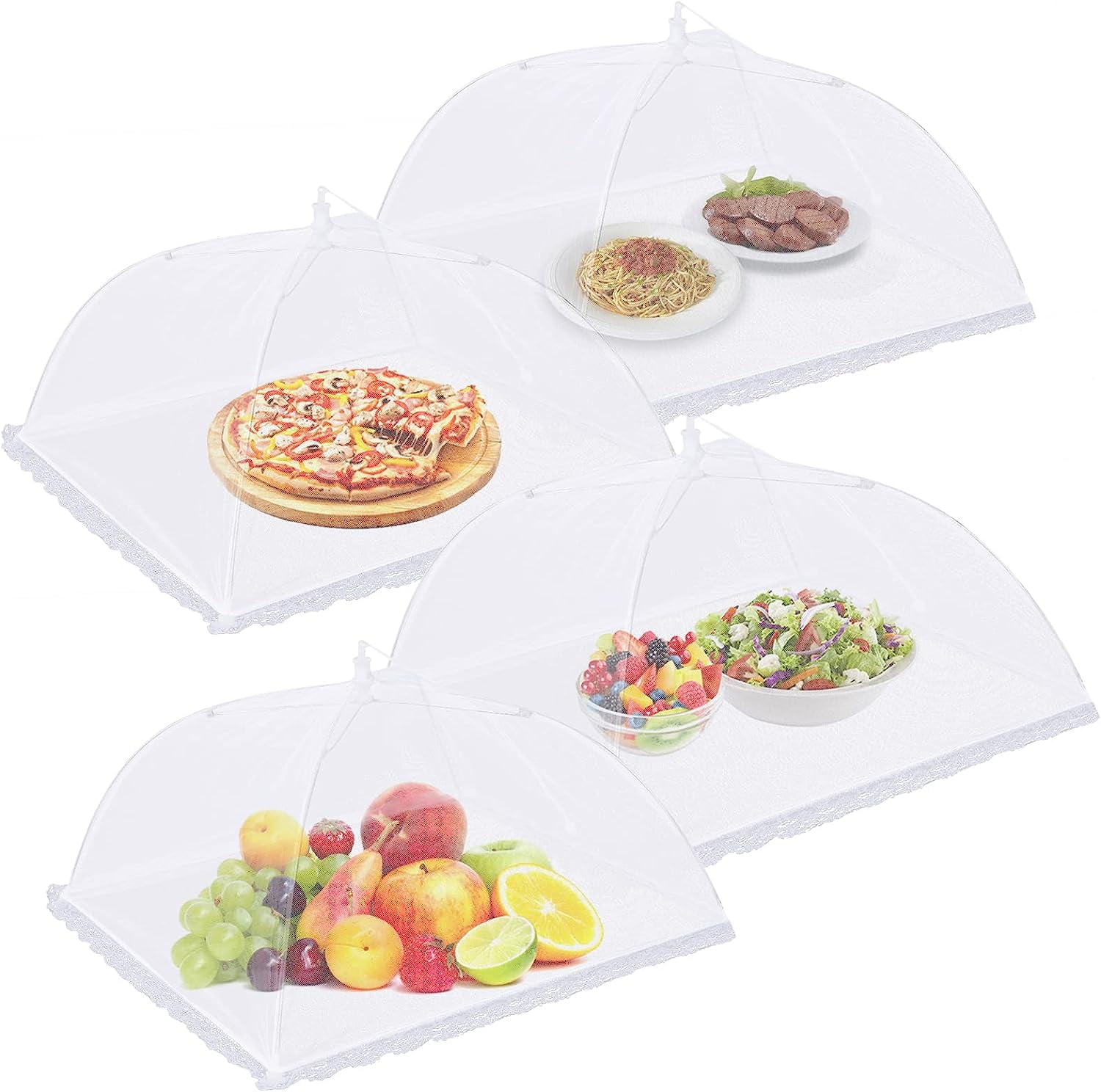 4 Pack Mesh Food Covers 17 inch, Pop-Up Mesh Food Covers Tent Umbrella ...
