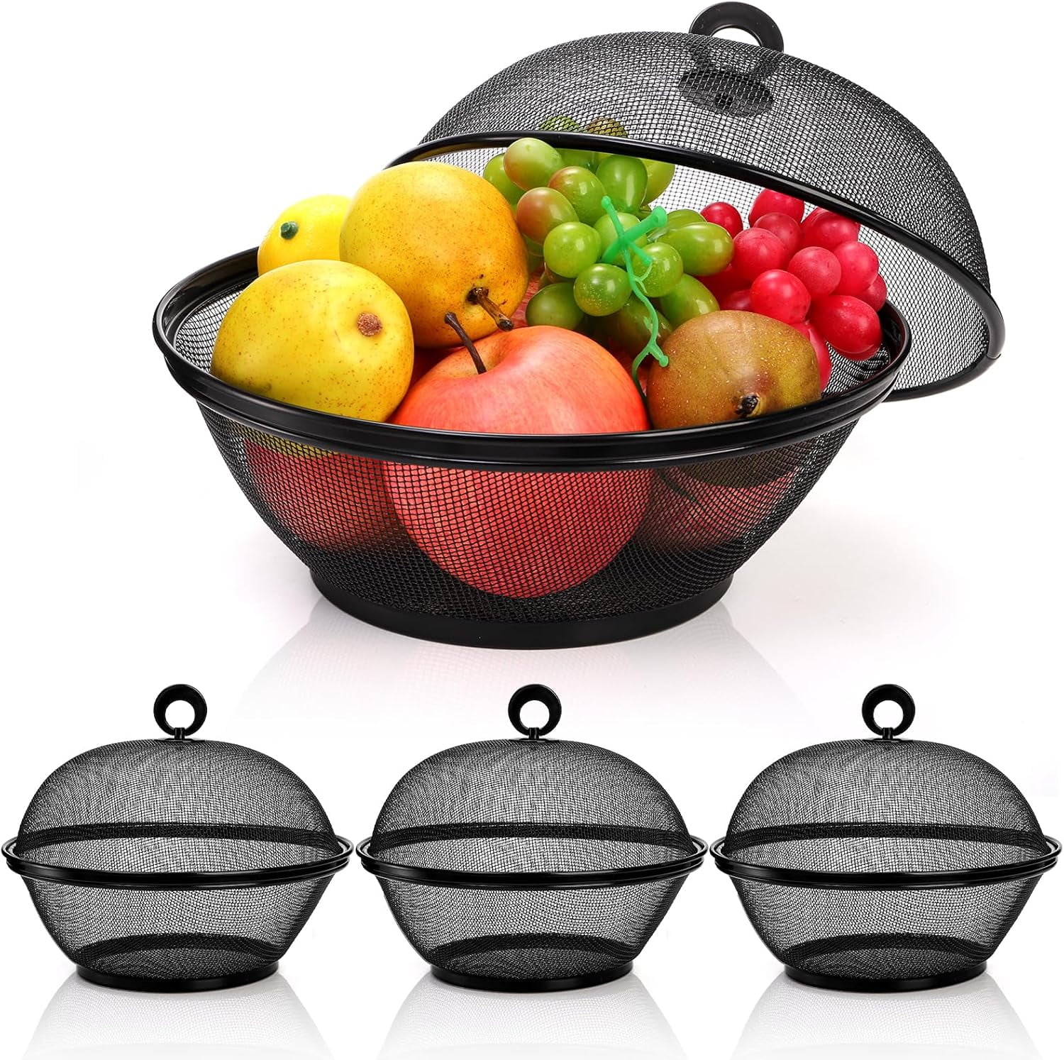 4 Pack Mesh Fruit Basket with Lid, 10 Inch Wire Food Cover Protective ...