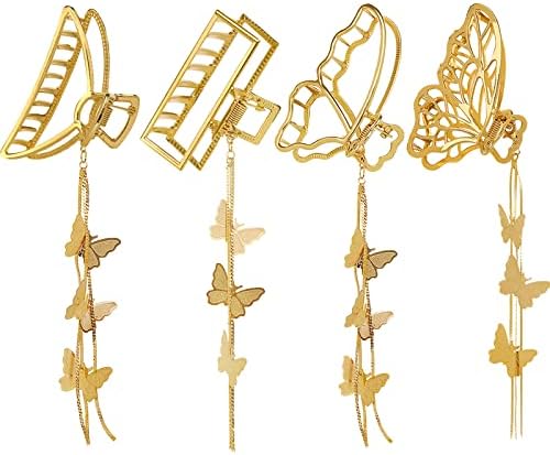 4 Pack Metal Big Butterfly Hair Clips with Clamp Tassel Nonslip Hair ...