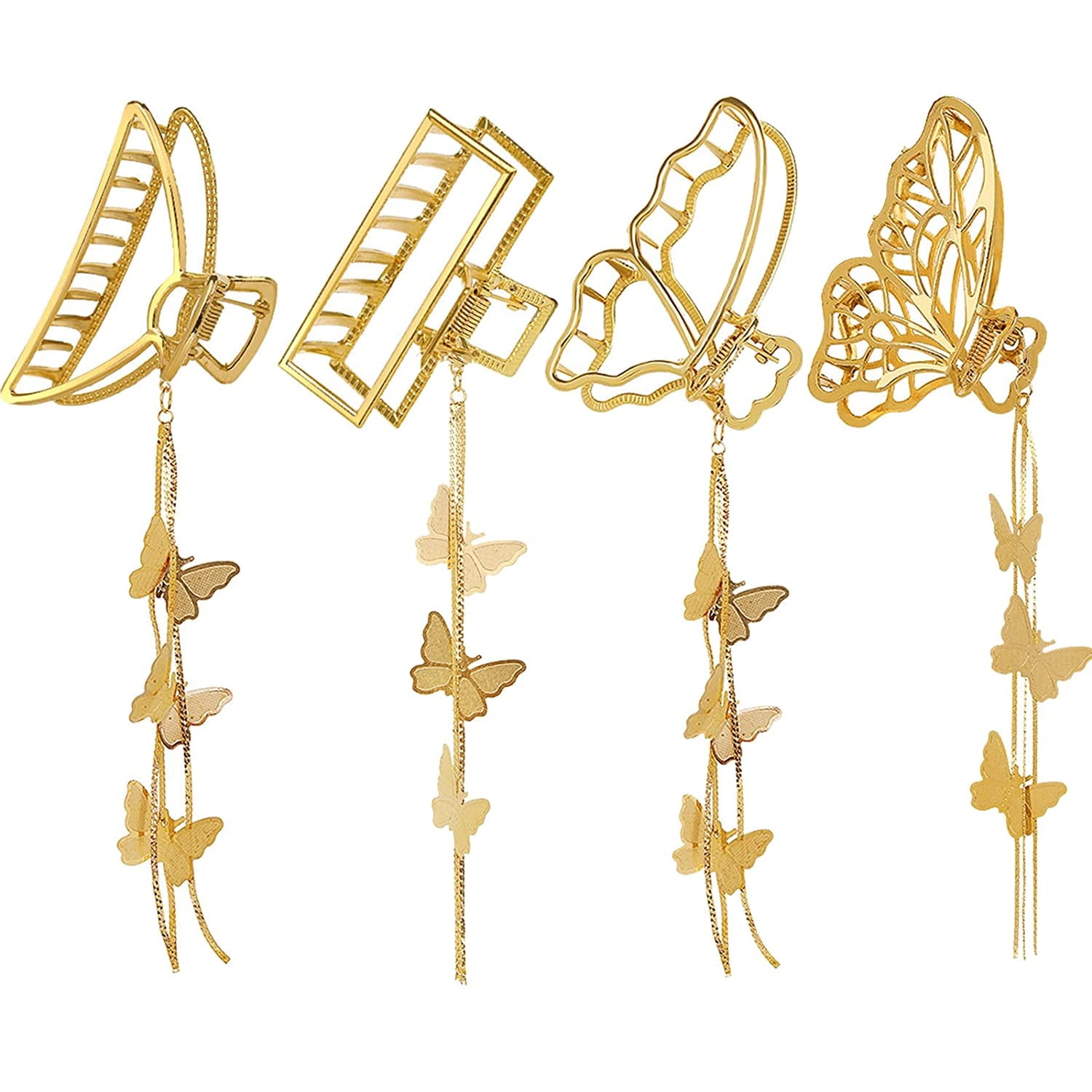 4 Pack Metal Big Gold Butterfly Hair Clips with Pearl Clamp Tassel ...