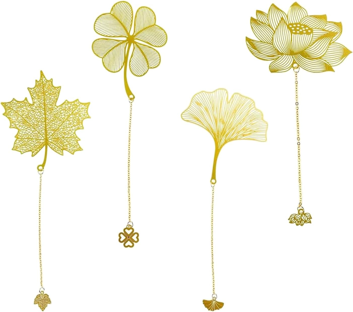 4 Pack Metal Bookmarks with Chain,Golden Leaf & Flower Hollow Bookmark ...