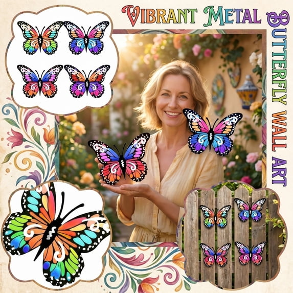 4 Pack Metal Butterfly Wall Decor, 3D Colorful Hanging Wall Art ...