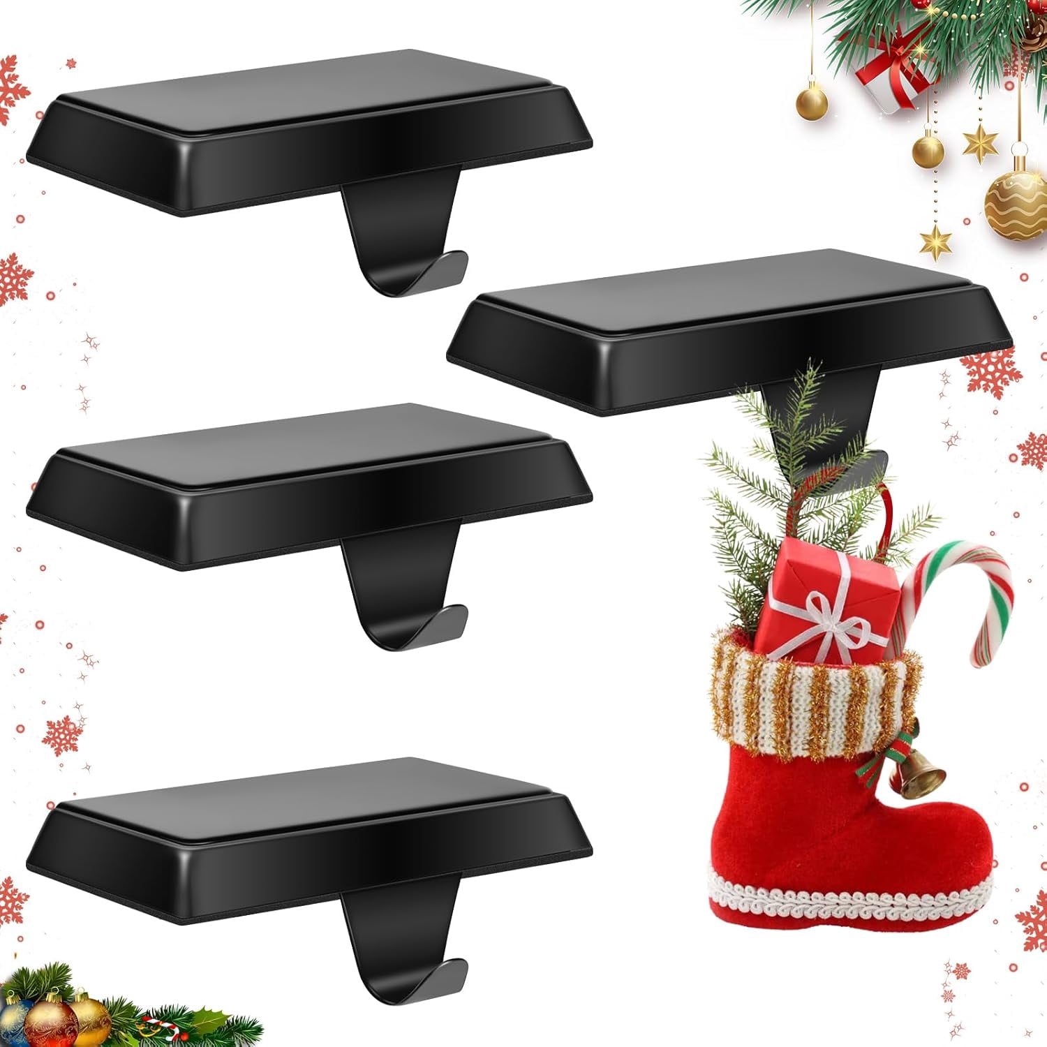4 Pack Metal Christmas Stocking Holders for Mantle Heavy Duty Stocking ...