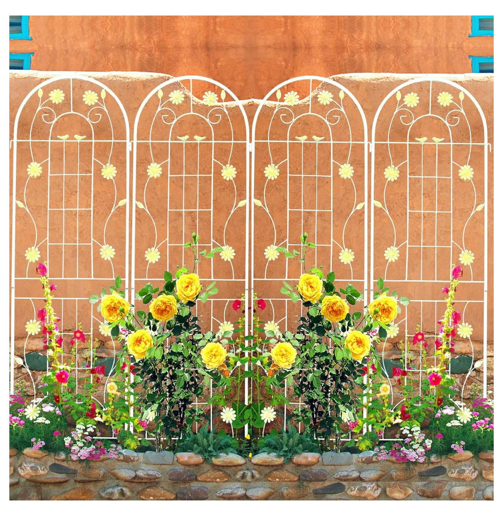 4 Pack Metal Garden Trellis 71" H Cream White Garden Fence Rustproof ...