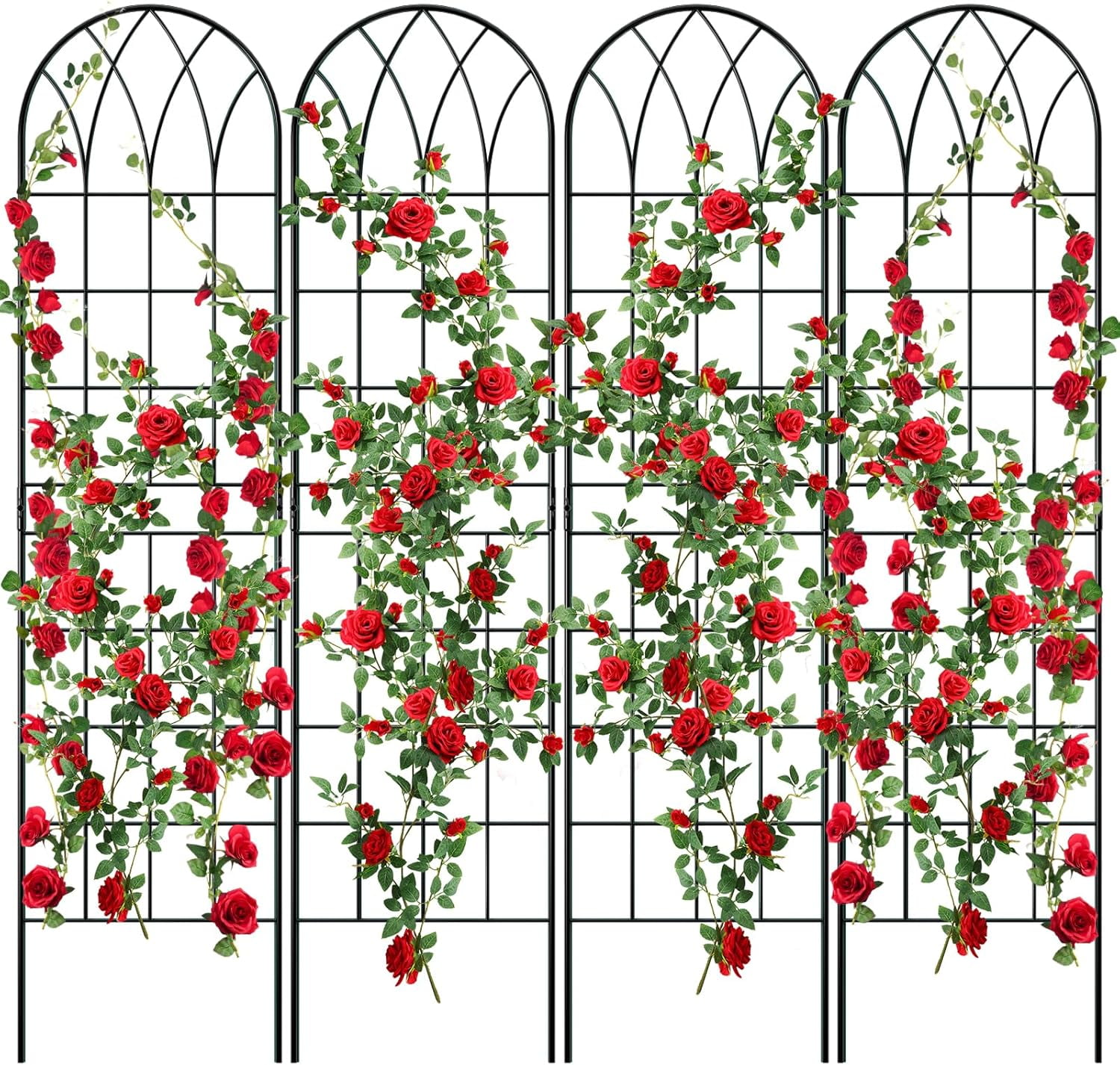 4 Pack Metal Garden Trellis for Climbing Plants, Black Metal Garden ...