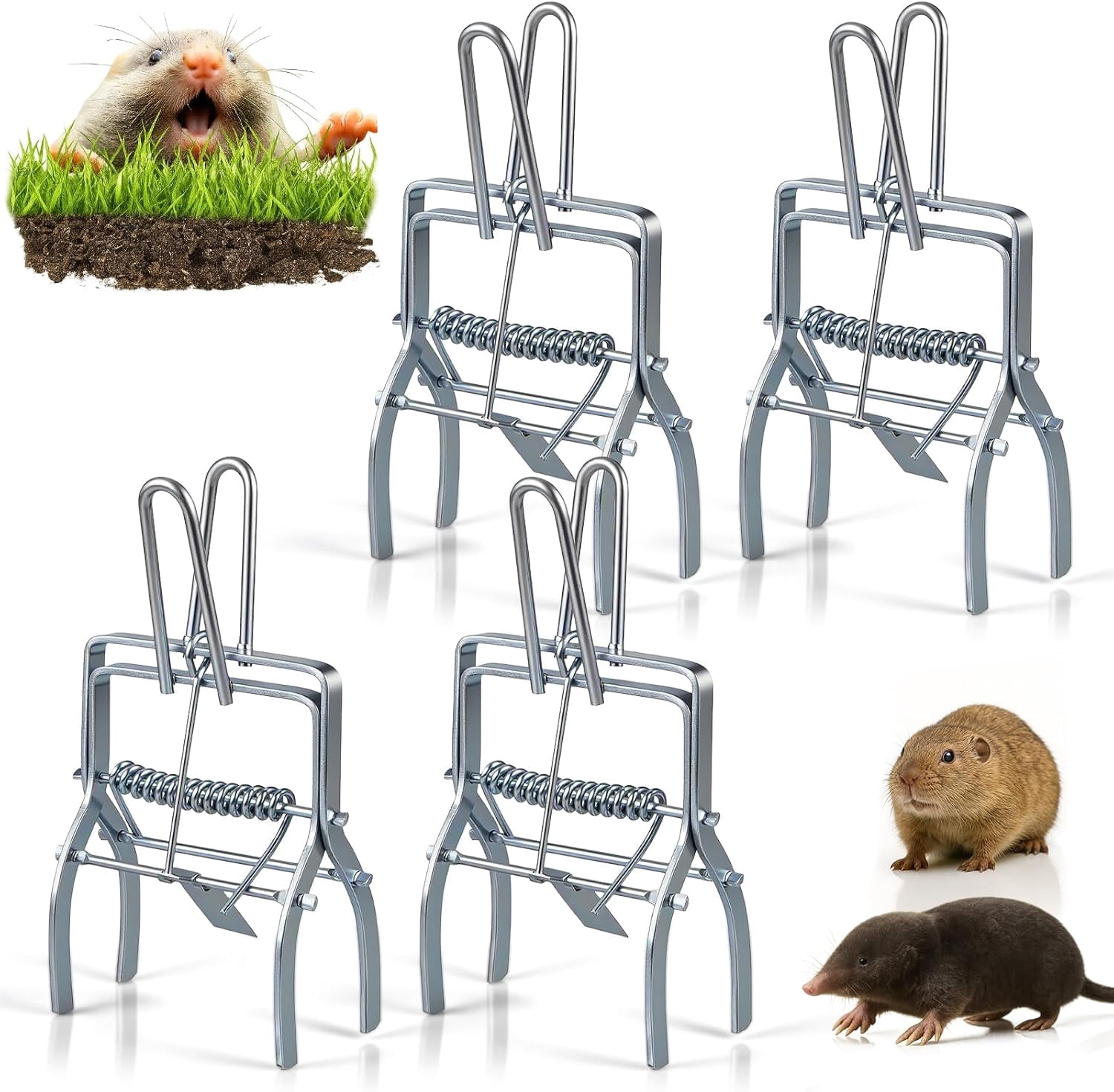 4 Pack Metal Mole & Gopher Trap Tactical Rat Vole Traps Outdoor ...