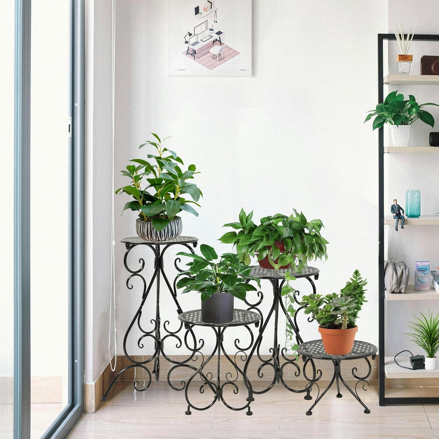 4-Pack Metal Plant Stand for Indoor Outdoor, Heavy Duty Flower Pot ...