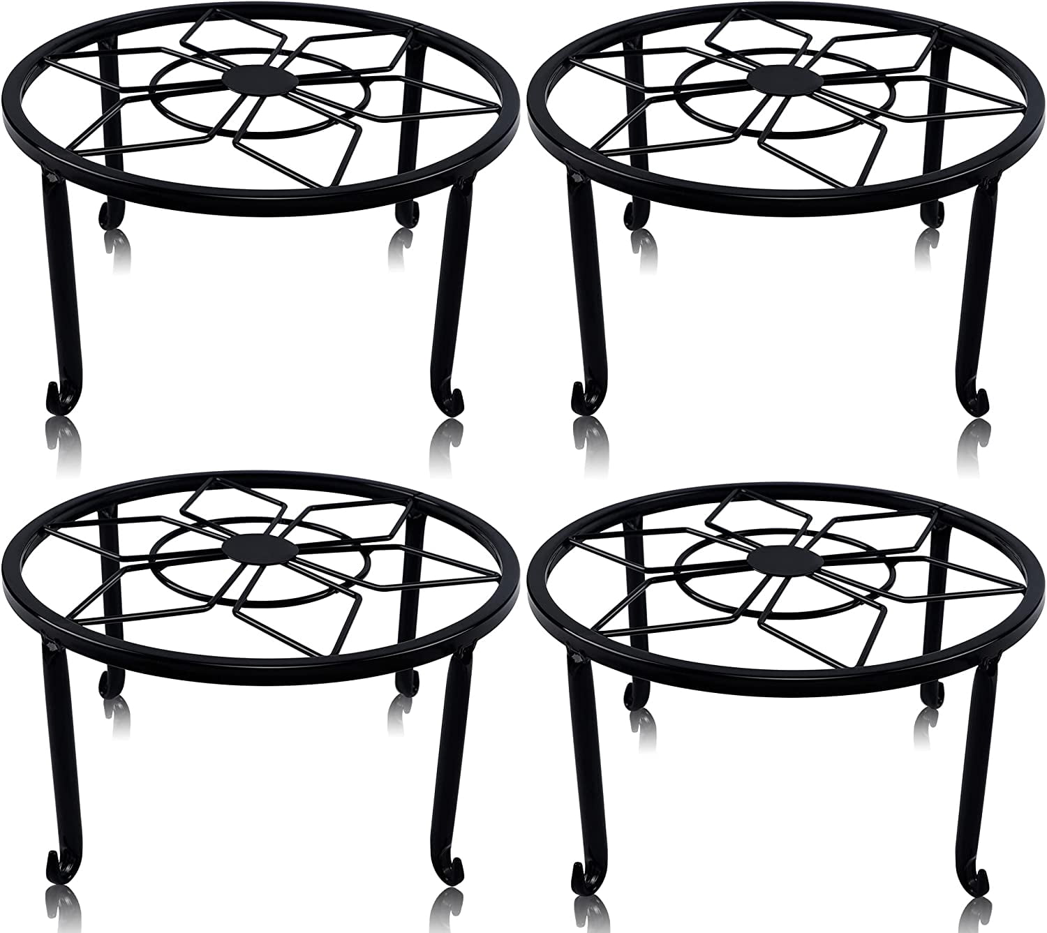 4 Pack Metal Plant Stands for Flower Pot, Heavy Duty Black Iron Potted ...