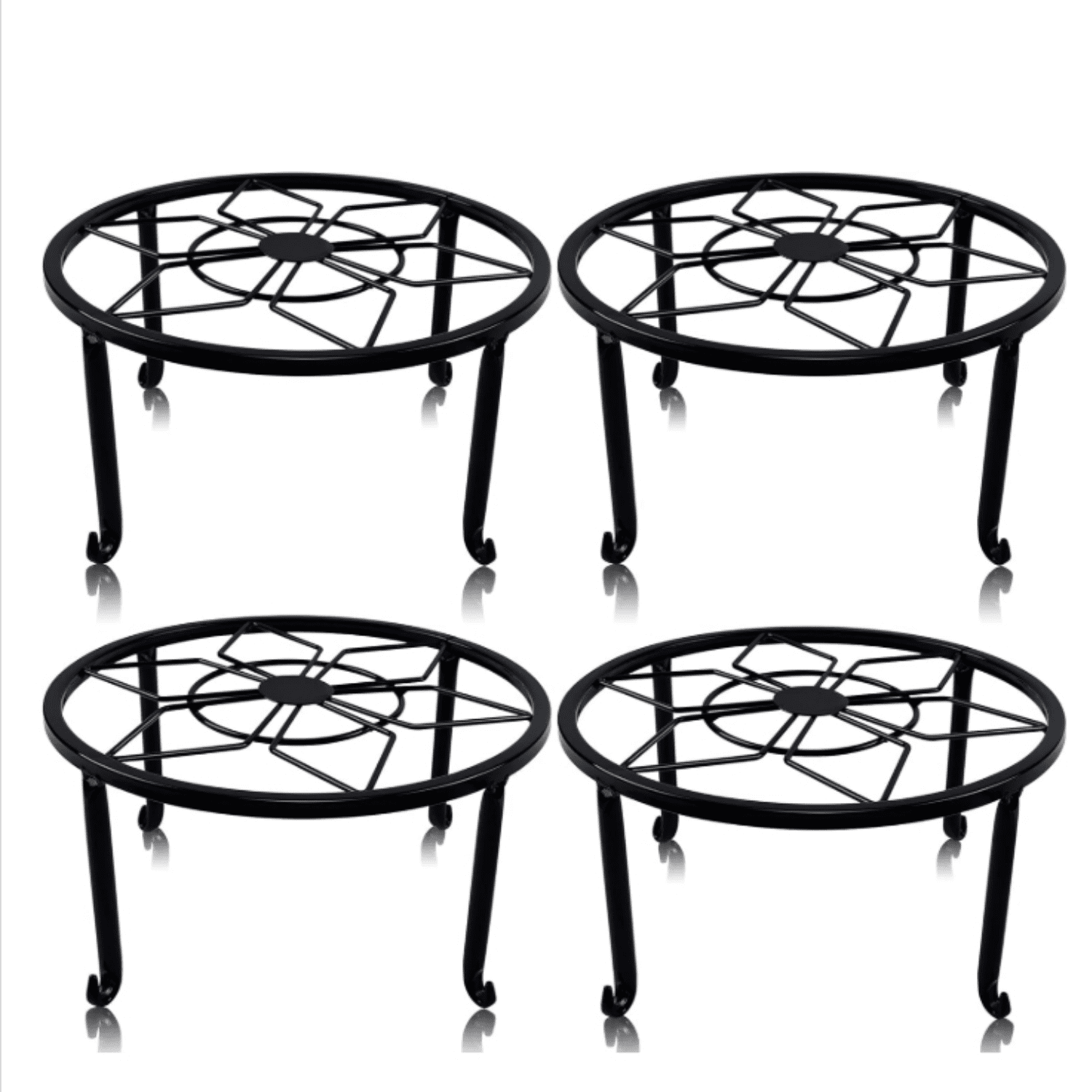 4 Pack Metal Plant Stands for Flower Pot, Heavy Duty Black Iron Potted ...