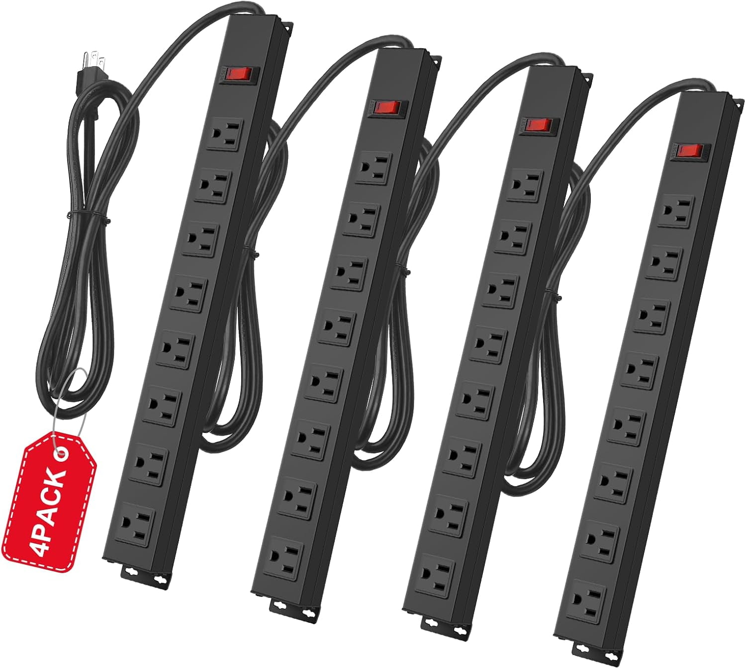 4 Pack Metal Power Strip with 8 Outlets, Heavy Duty Wall Mount Outlet ...