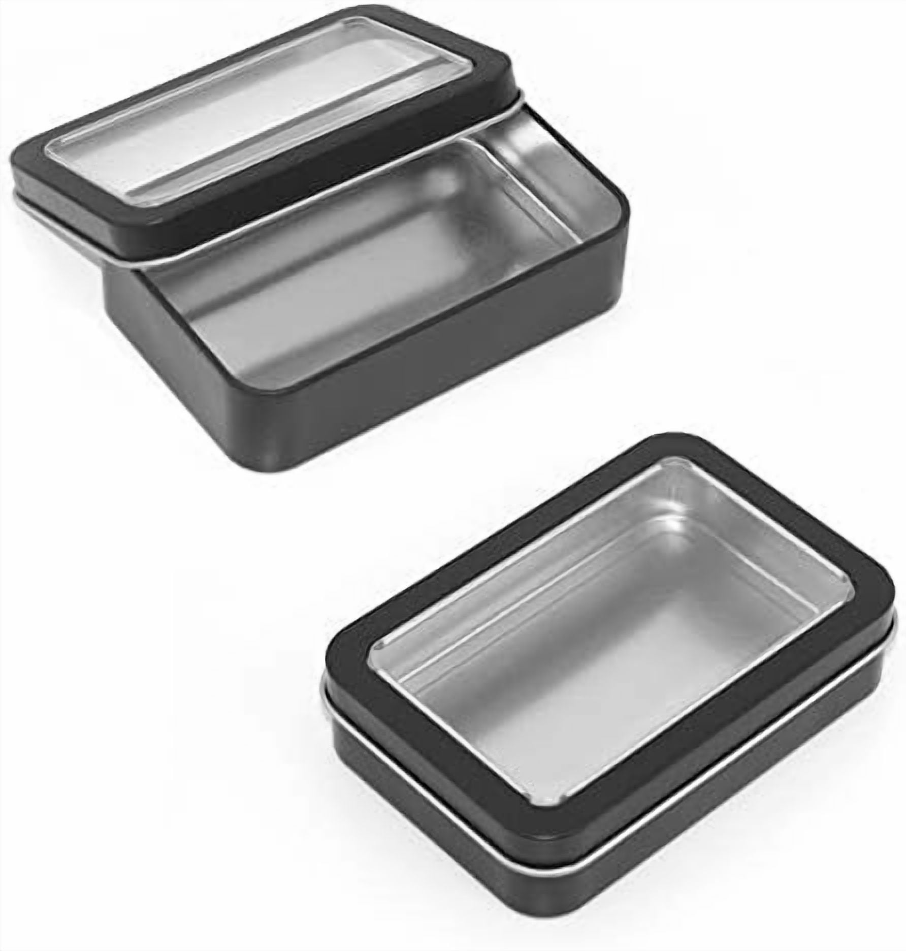 4 Pack Metal Rectangular Tin Boxes Containers with Detachable Clear Lid, Black,Portable Box ...