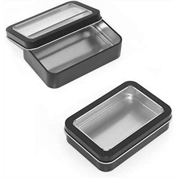 4 Pack Metal Rectangular Tin Boxes Containers with Detachable Clear Lid ...