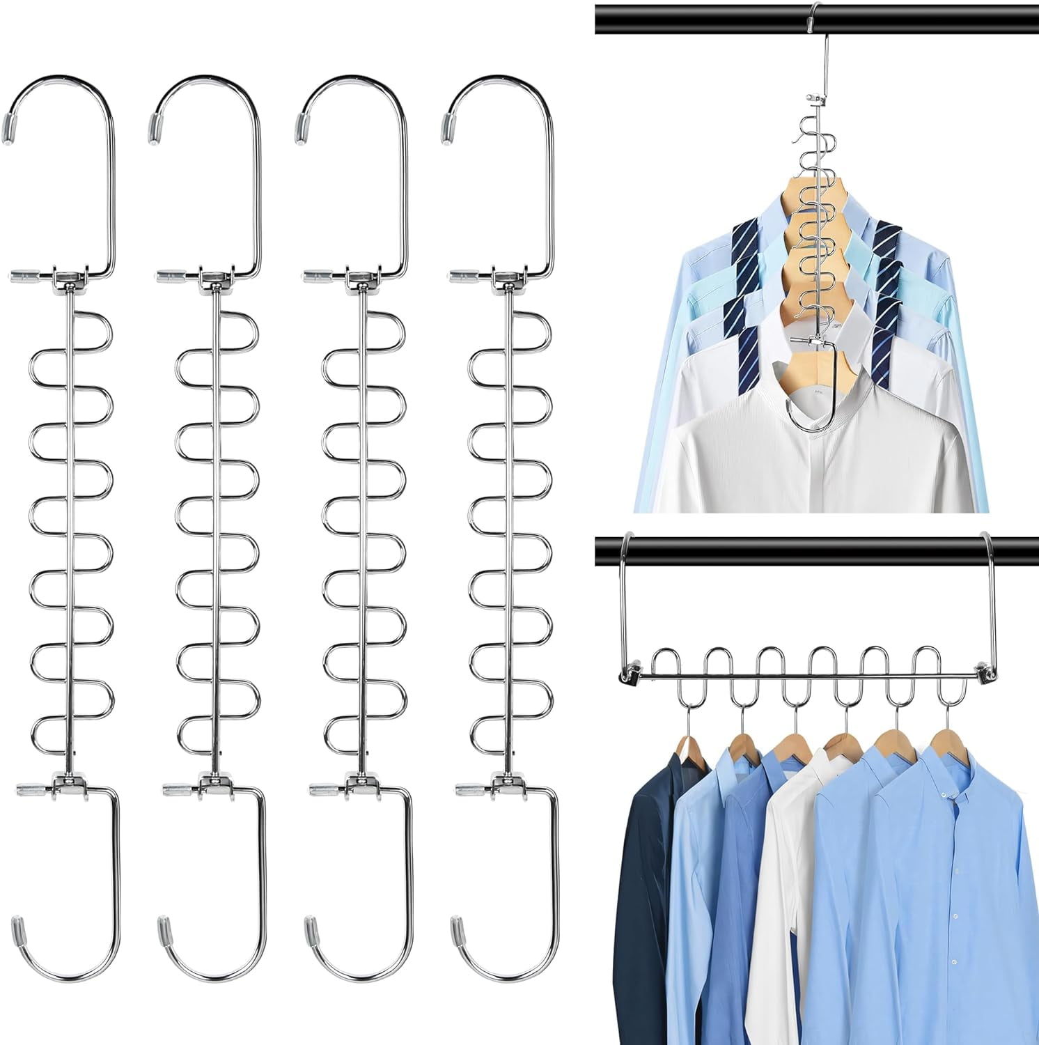 4 Pack Metal Space Saving Hangers, Stainless Steel Space Saver Hangers ...